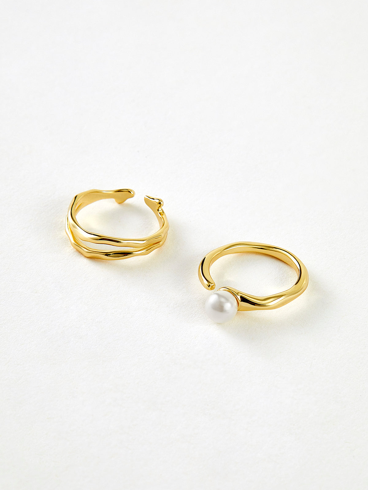 2pcs Golden Wavy Pearl Open Ring | COMMENSE