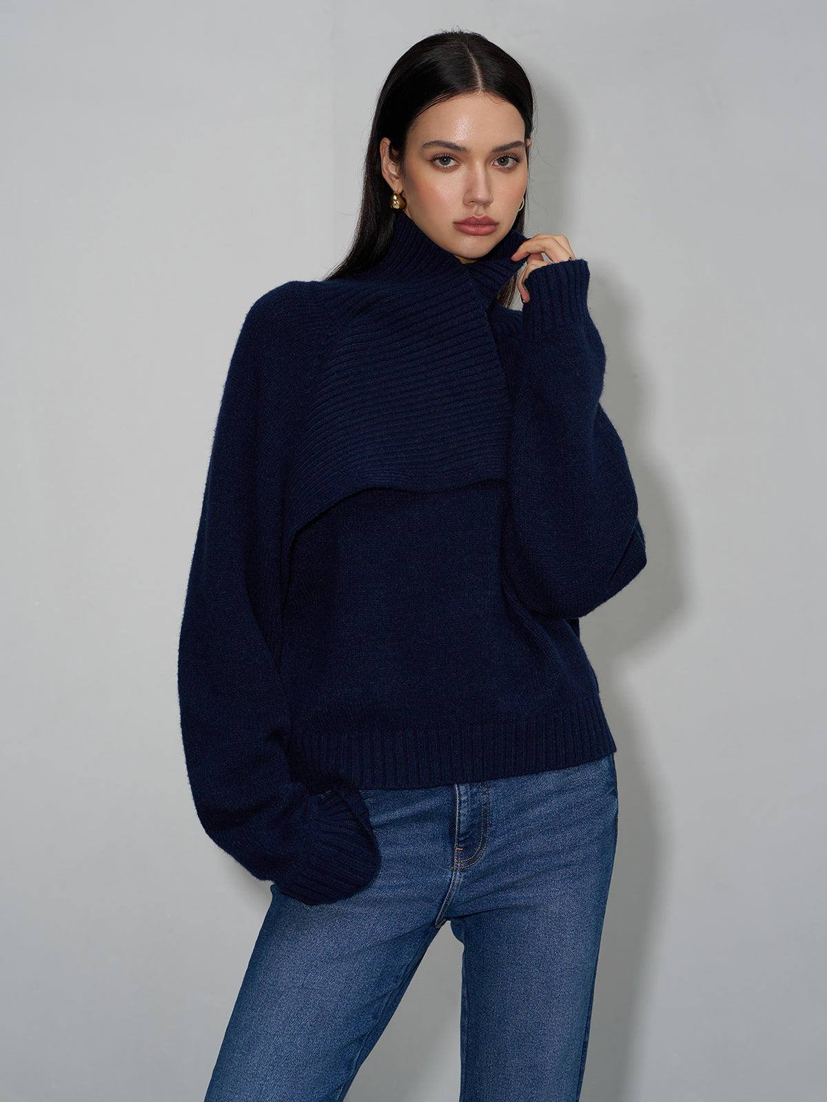 Asymmetrical Turtleneck Plain Sweater | COMMENSE