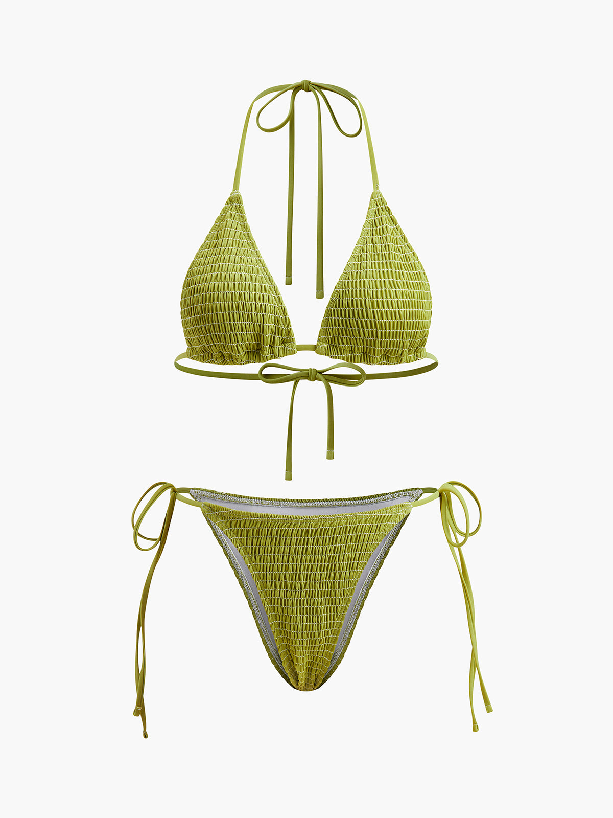 Smocked Triangle Bikini With Tie Straps | COMMENSE