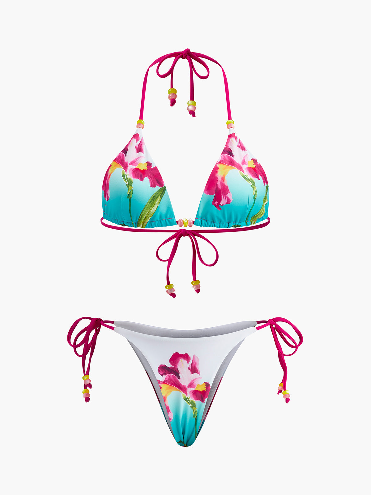 Floral Print Beaded Bikini Set | COMMENSE