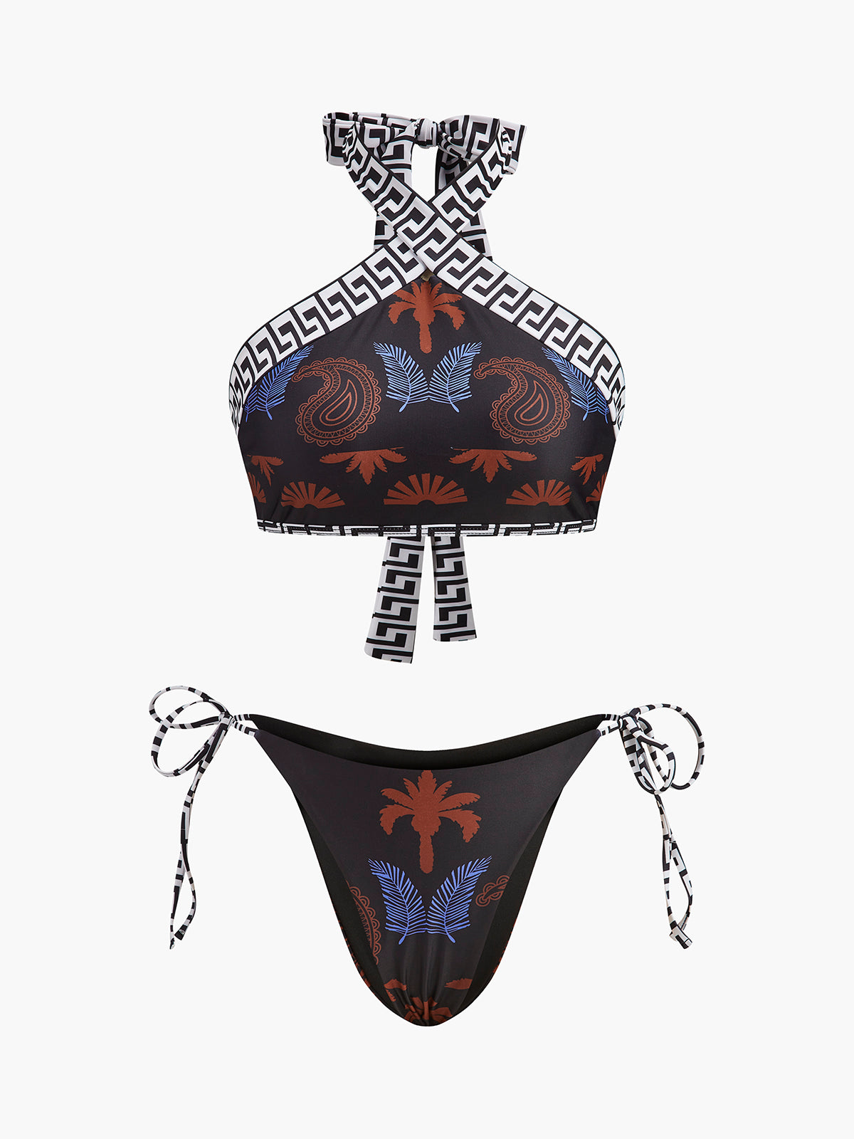 Boho Print Tie-Back Halter Bikini | COMMENSE
