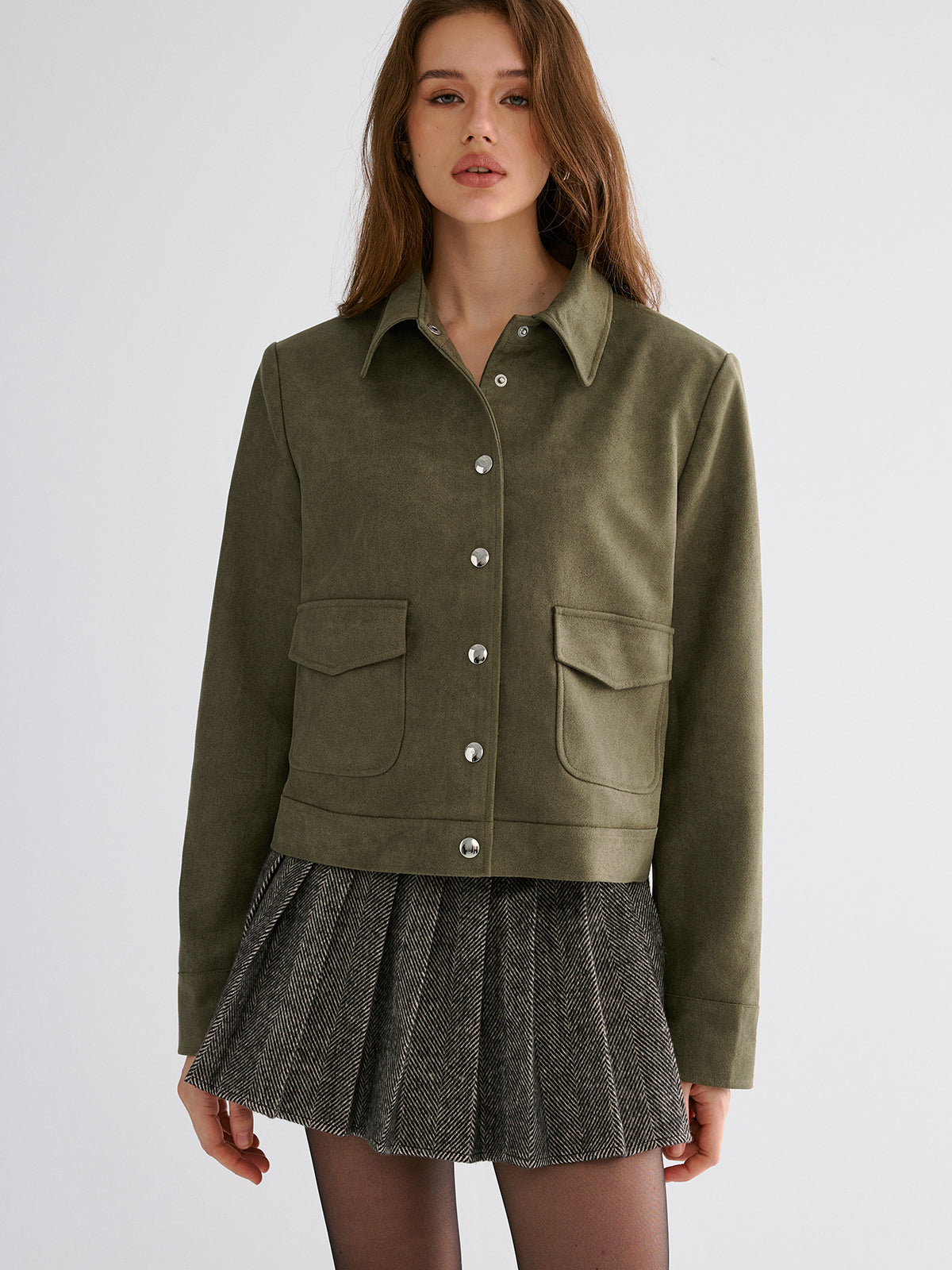 Suede Effect Lapel Button Jacket | COMMENSE