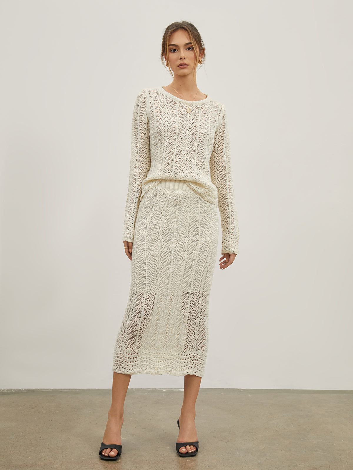 Eyelet Cable Knit Two Piece Skirt Set – COMMENSE