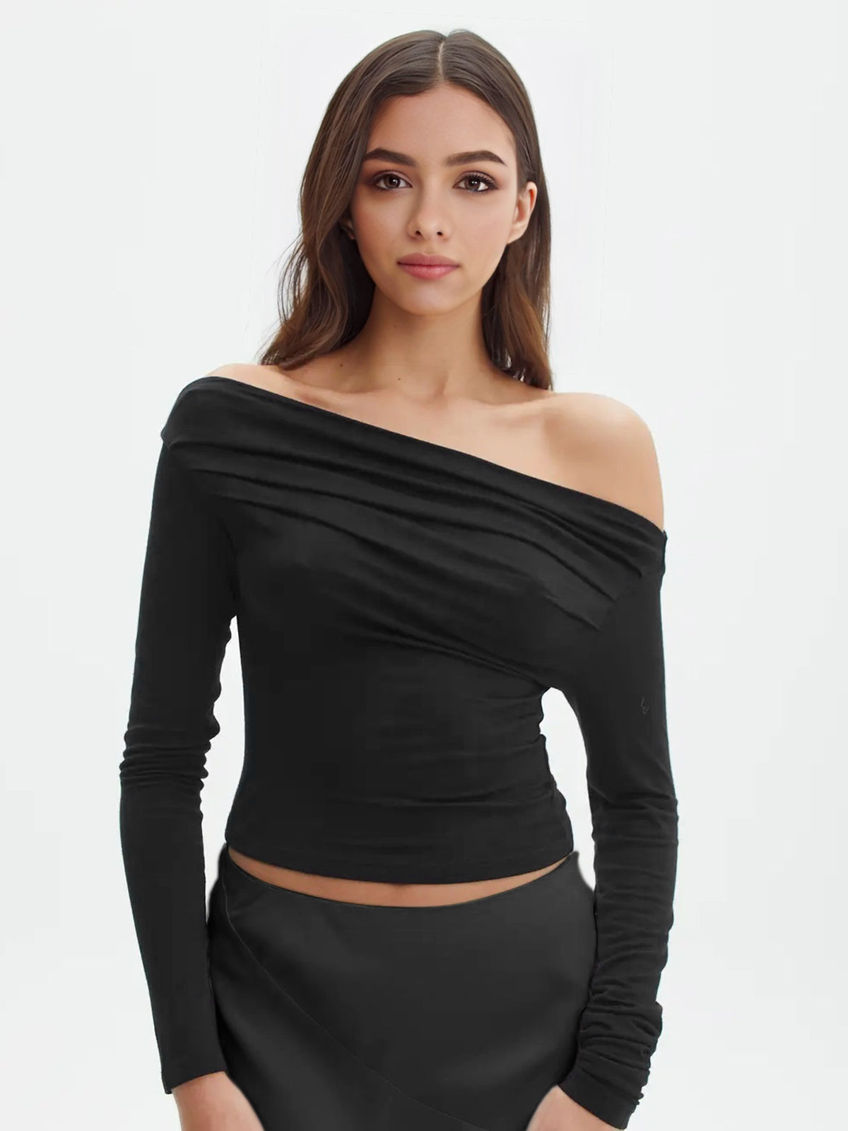 Oblique Off-Shoulder Long Sleeve T-Shirt | COMMENSE