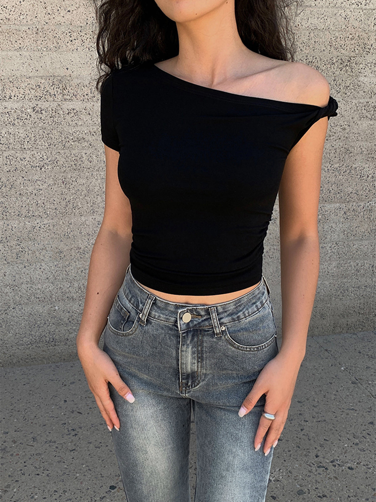 Asymmetrical Neck One Shoulder Off Top | COMMENSE