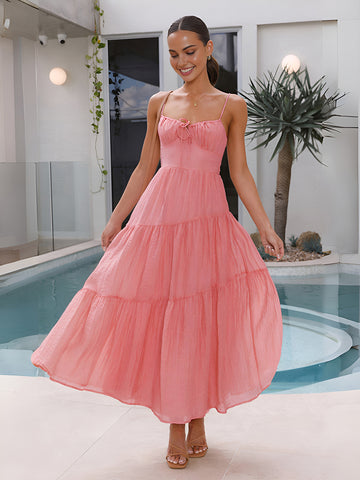 Back Smocking Design Tiered Cami Long Dress – COMMENSE