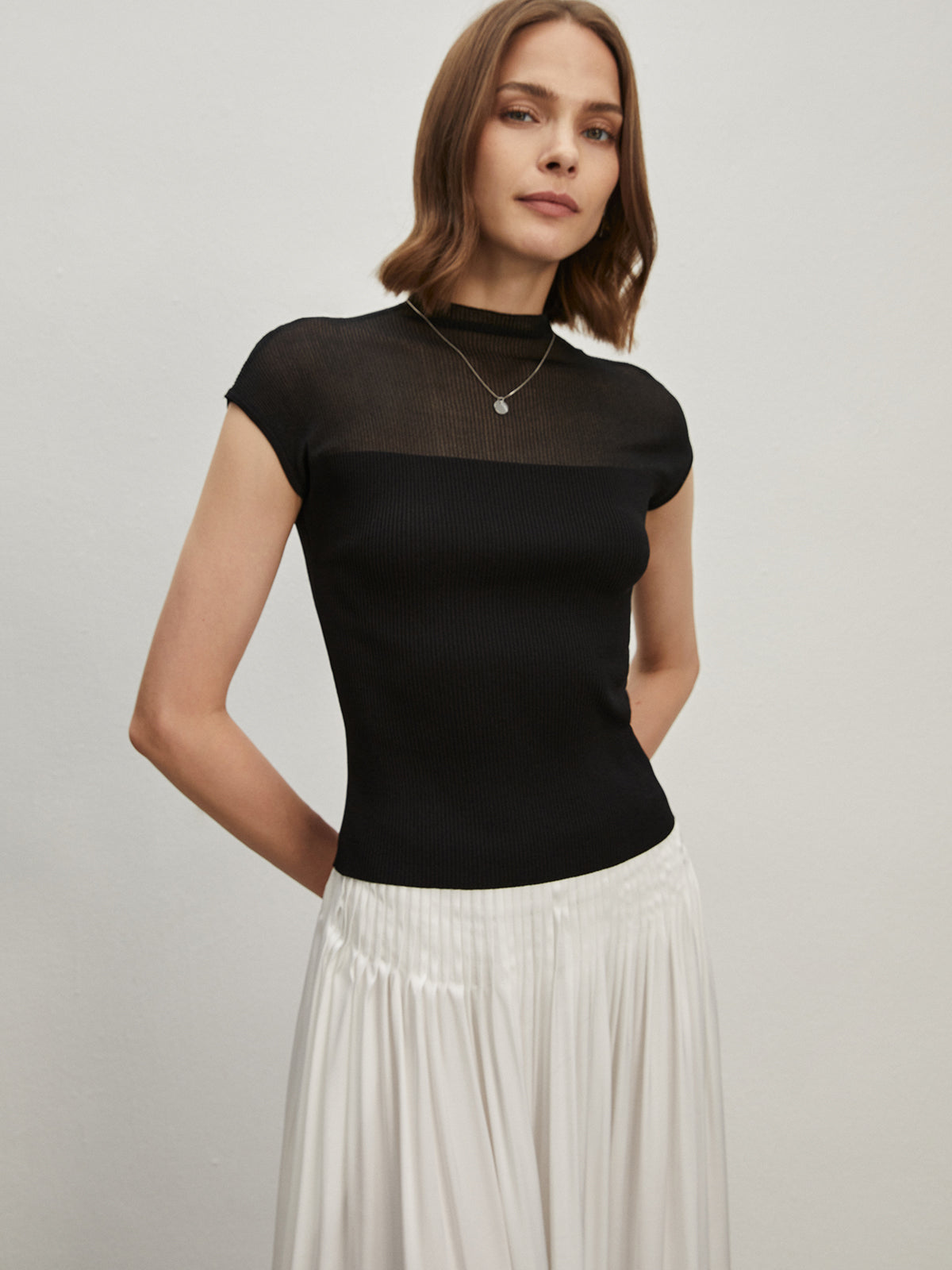 Cap Shoulder Ribbed Knit Top | COMMENSE