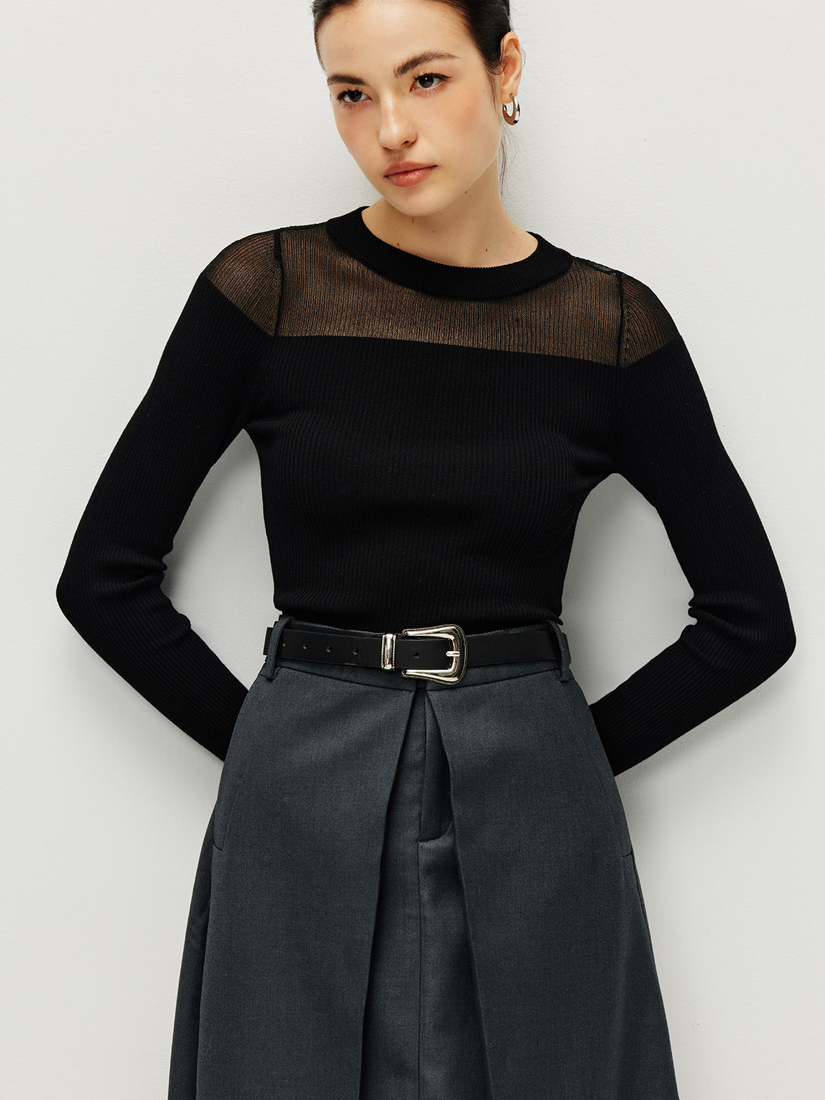 Semi-Sheer Panel Sweater | COMMENSE