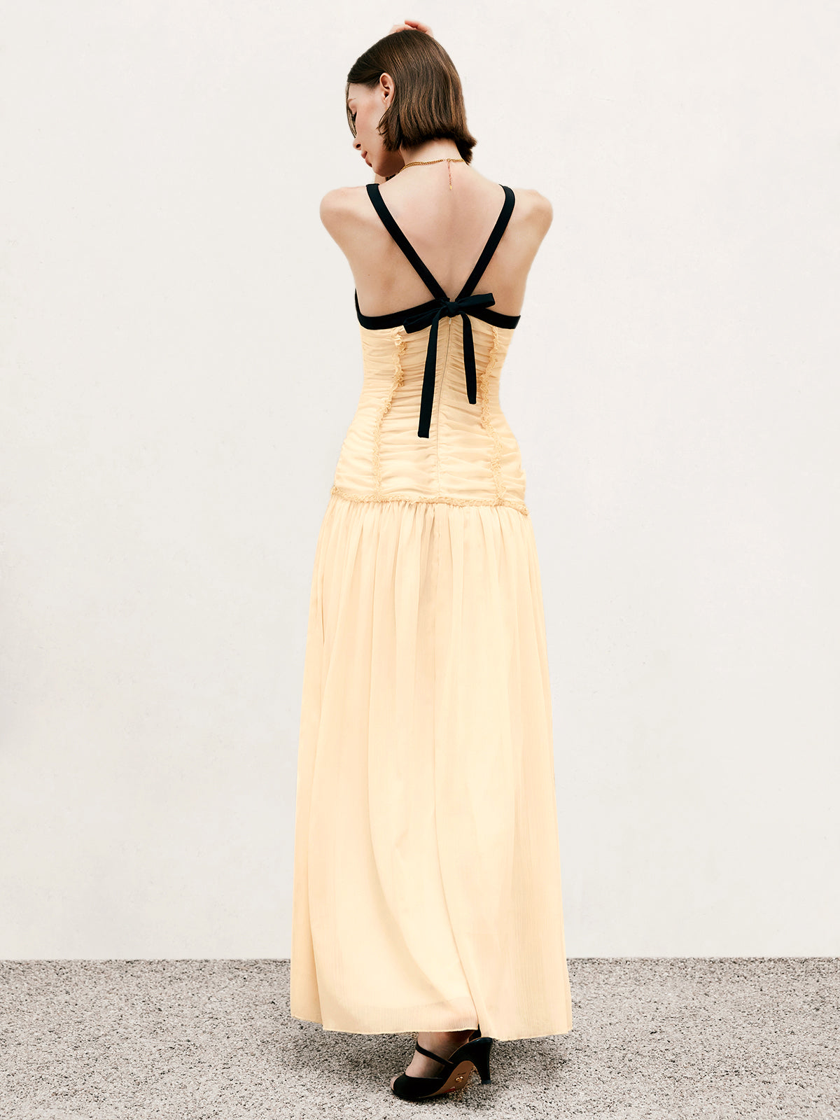 Contrast Binding Pleated Long Dress | COMMENSE