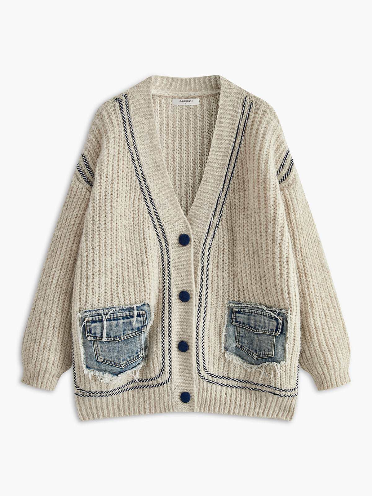 Contrast Binding V-Neck Pockets Cardigan | COMMENSE