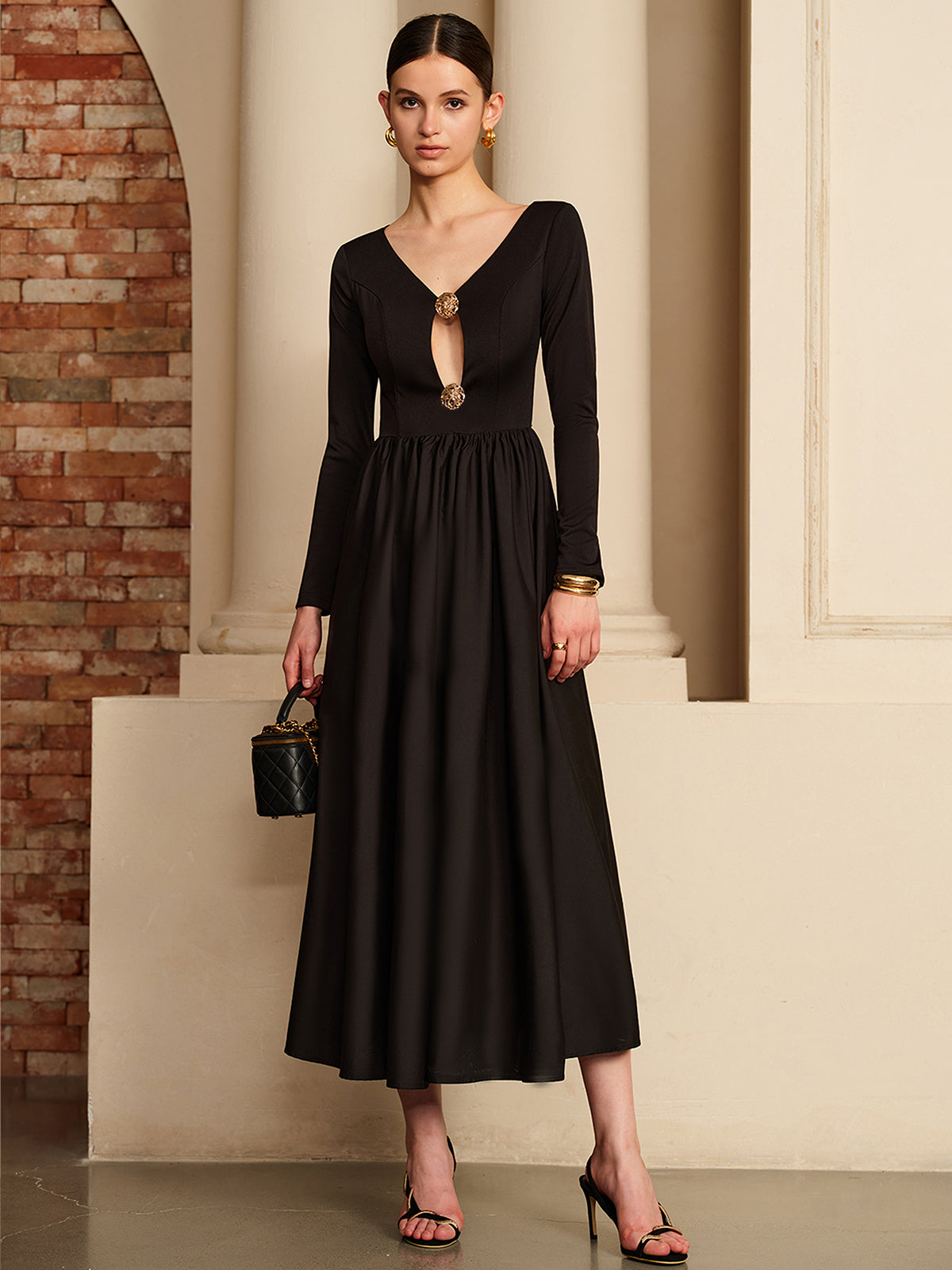 Cutout Pleated Panel Dress | COMMENSE