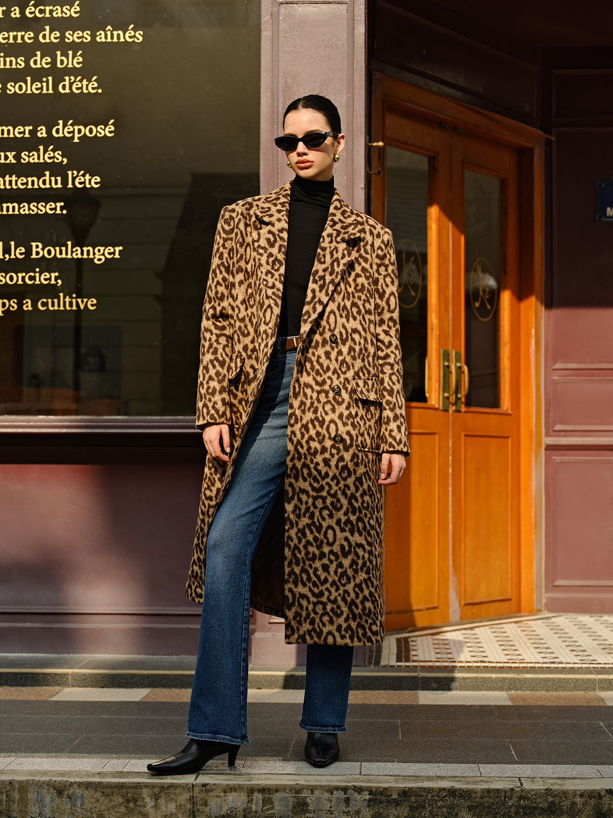 Leopard Pockets Long Wool Coat | COMMENSE