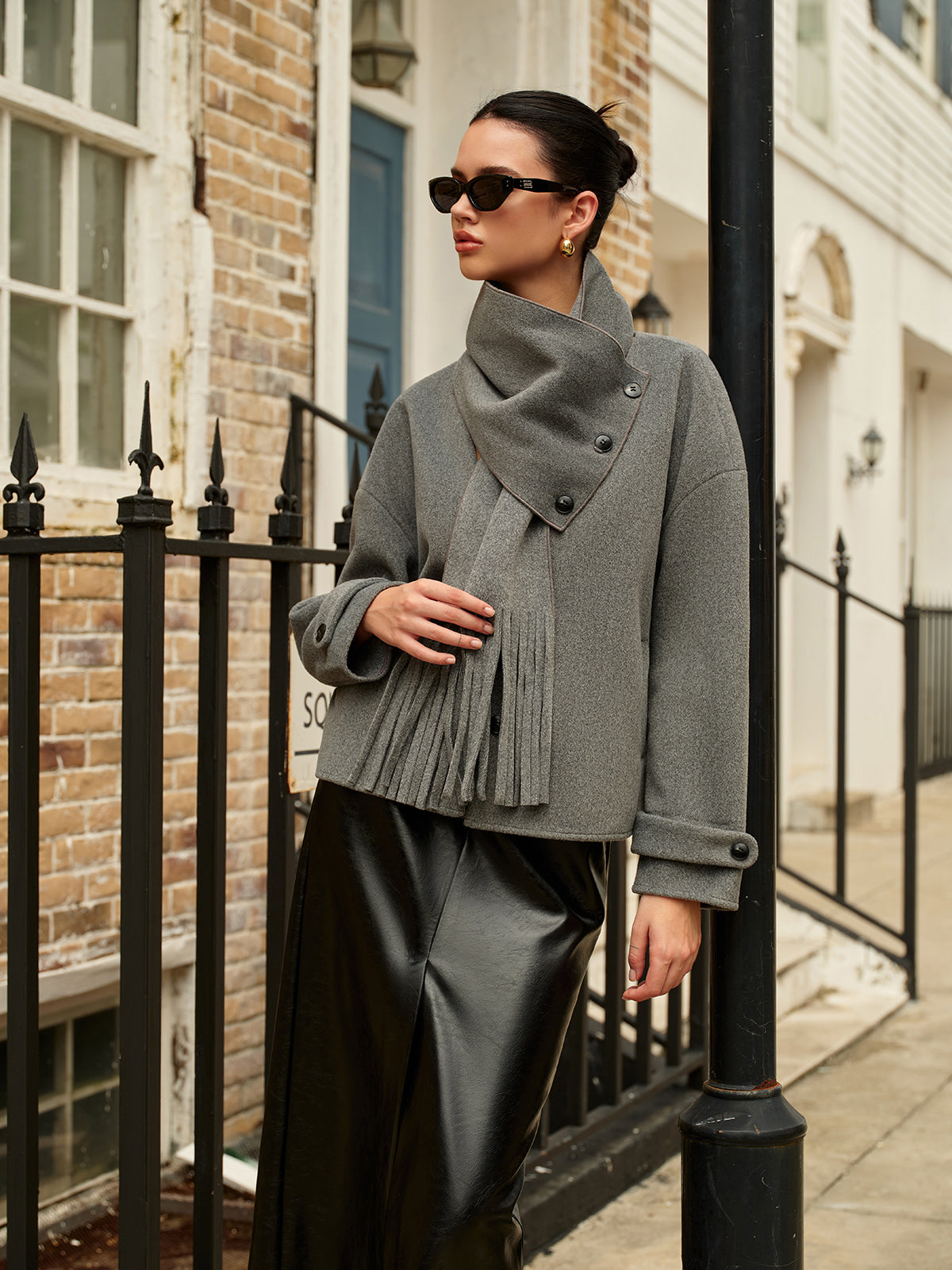 Breasted Wool Coat With Matching Tassel Scarf | COMMENSE