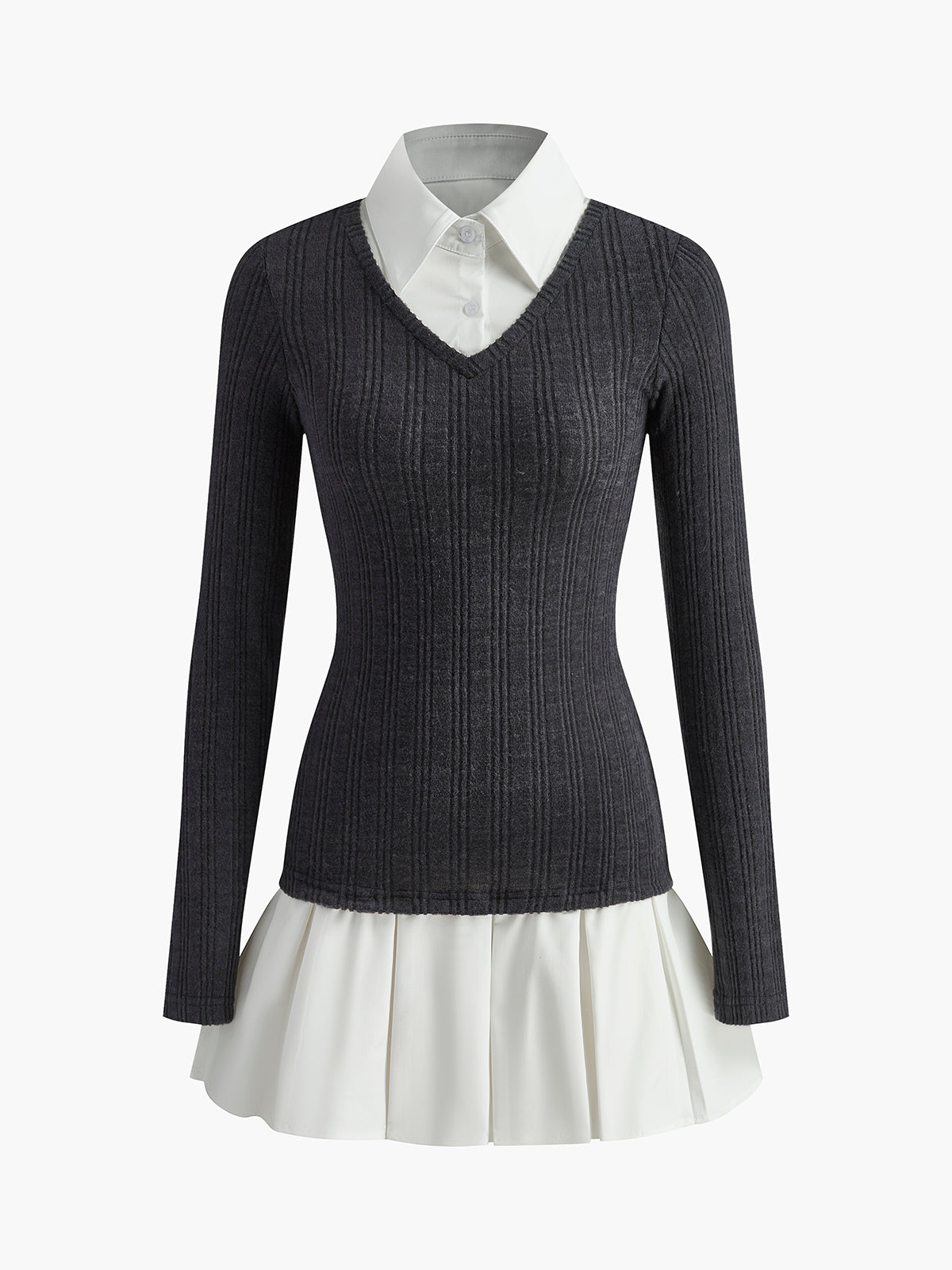 Color Block Panel Lapel Knit Dress | COMMENSE