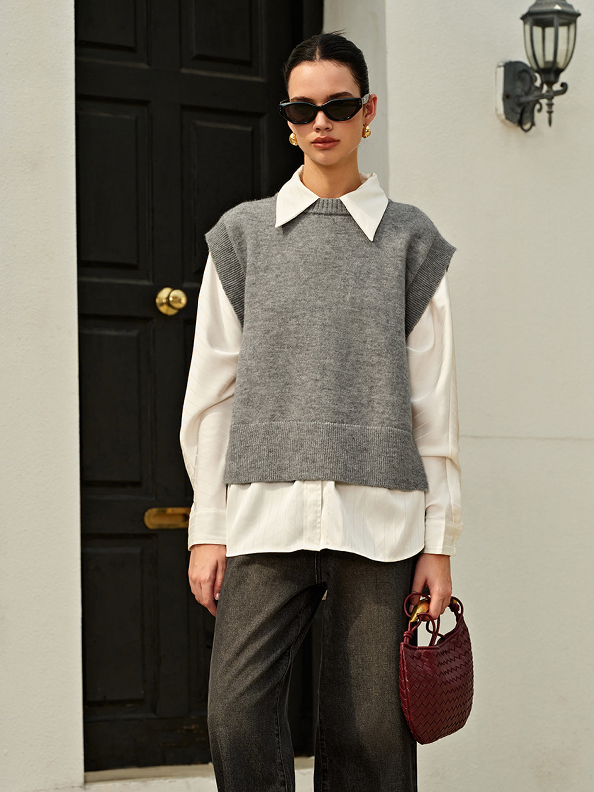 Versatile Side Buckle Belt Sweater Vest | COMMENSE