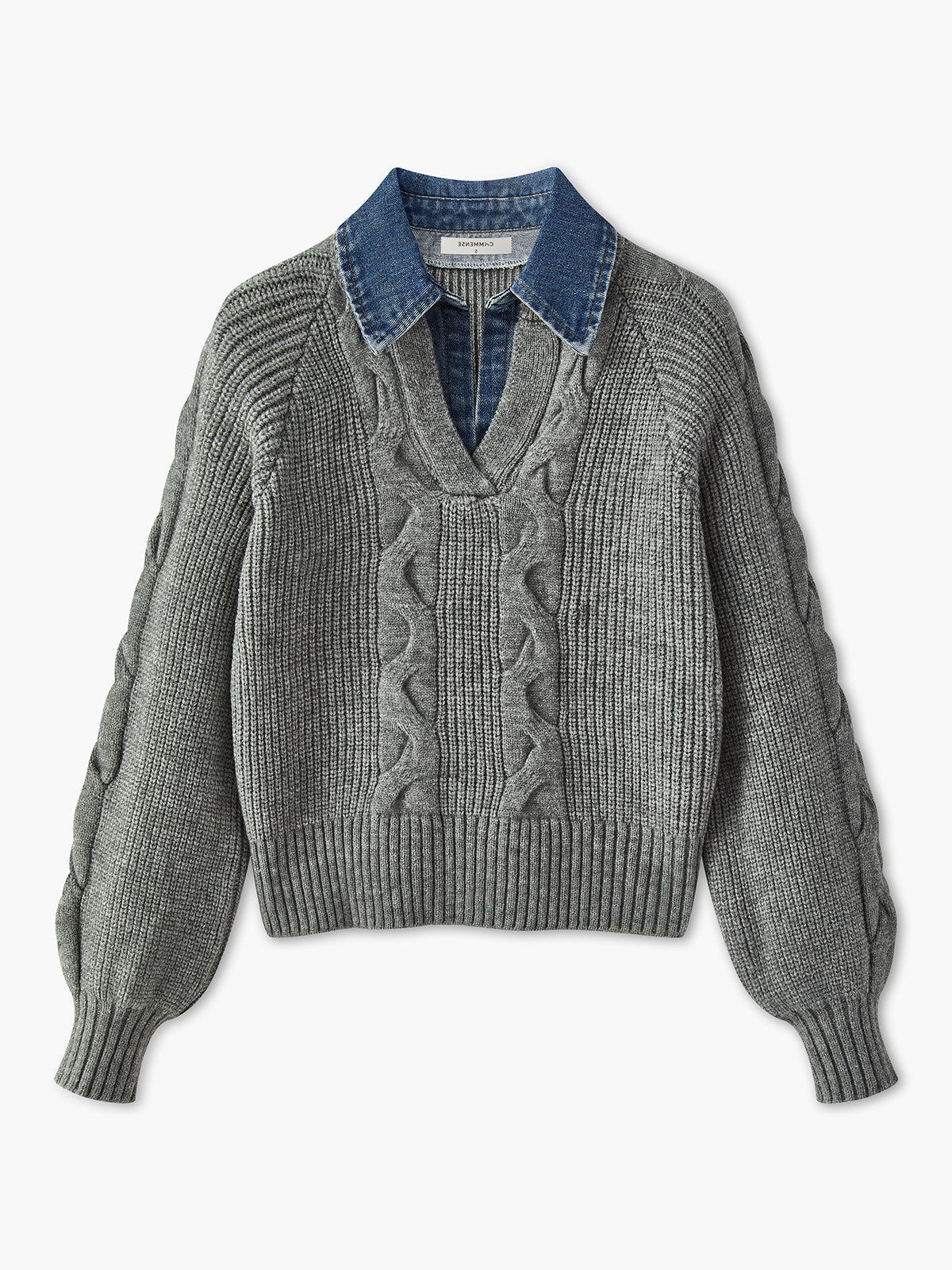 Denim Panel Ribbed Lapel Sweater – COMMENSE