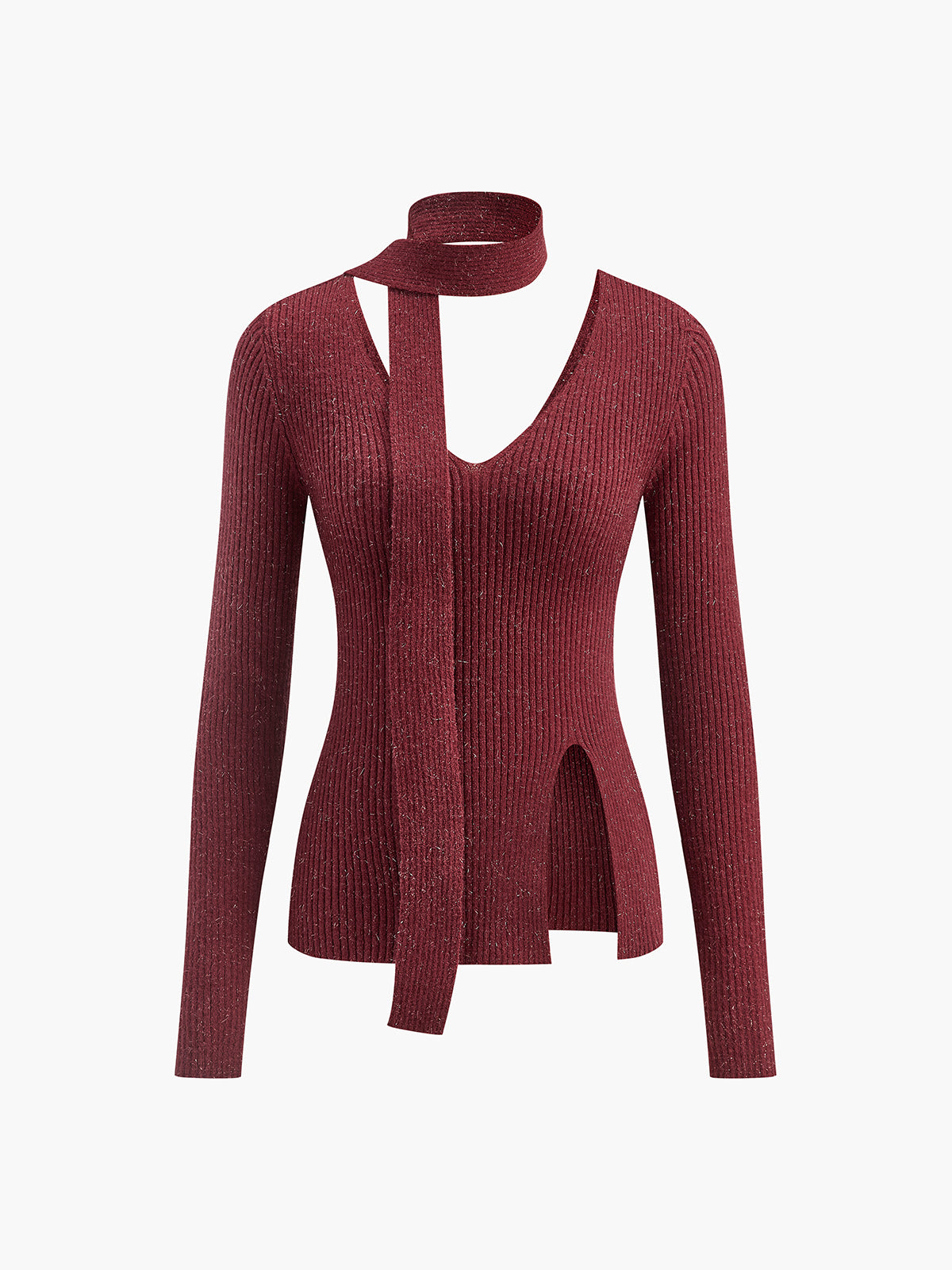 V-Neck Ribbon Sweater | COMMENSE