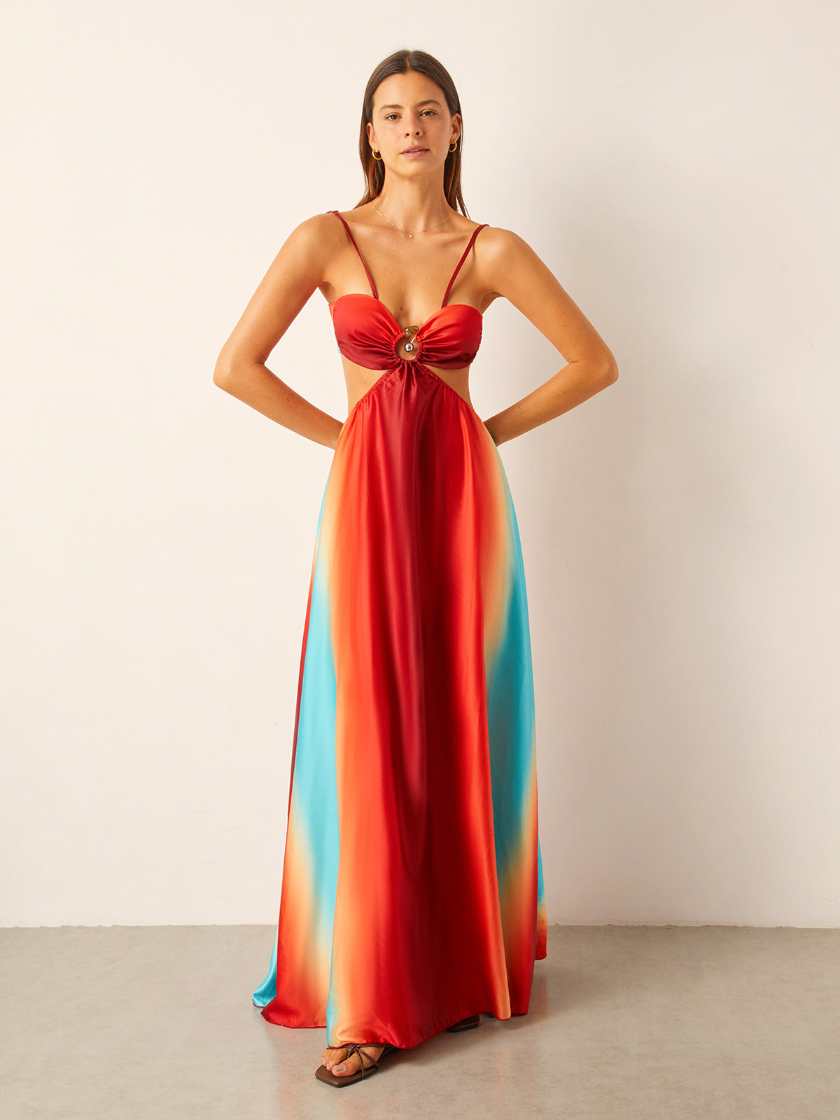 Satin Cut-Out Waist Gradient Dress | COMMENSE