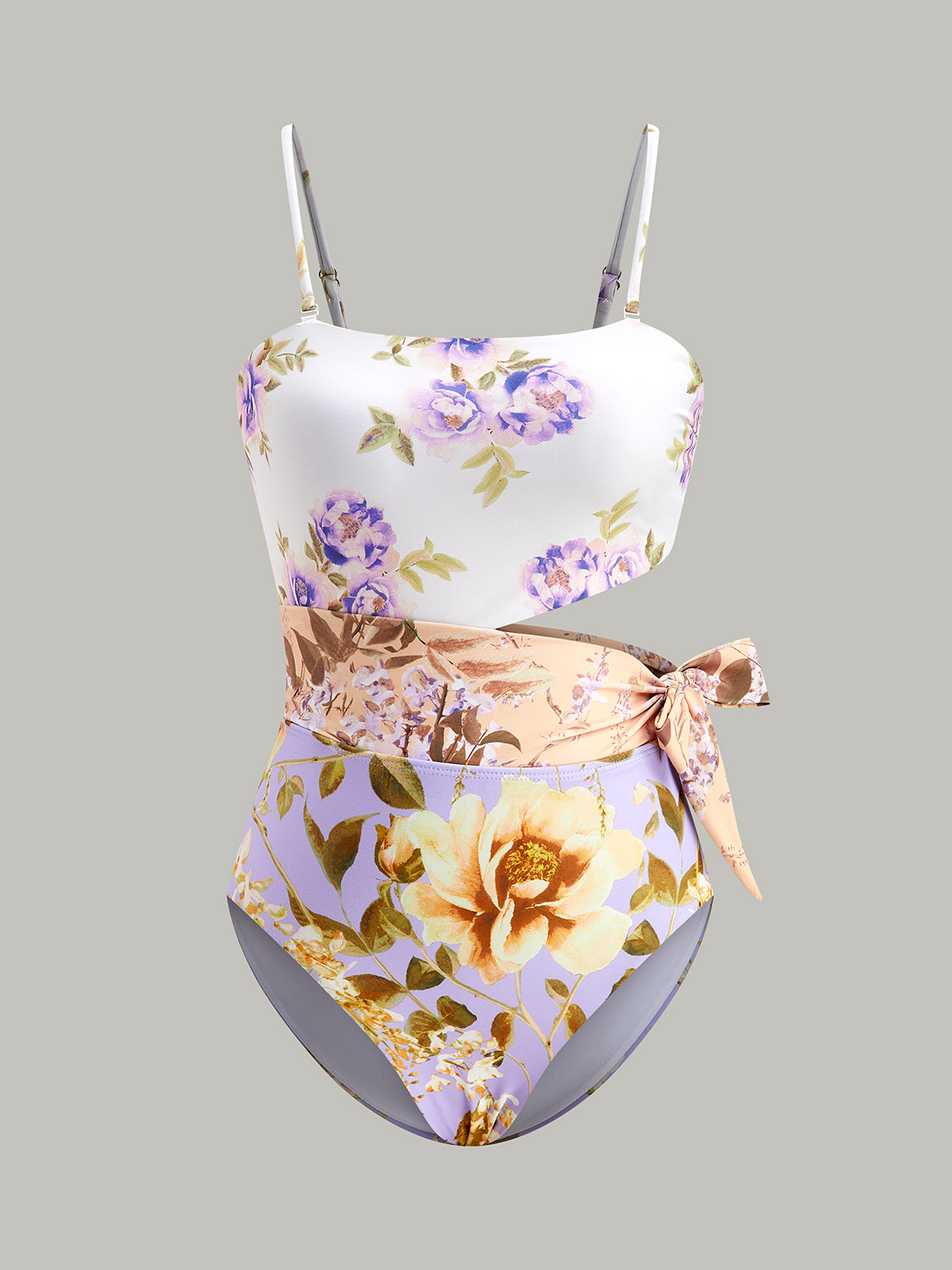 Print Cut-Out Bow Spaghetti Strap One-Piece Swimsuit | COMMENSE