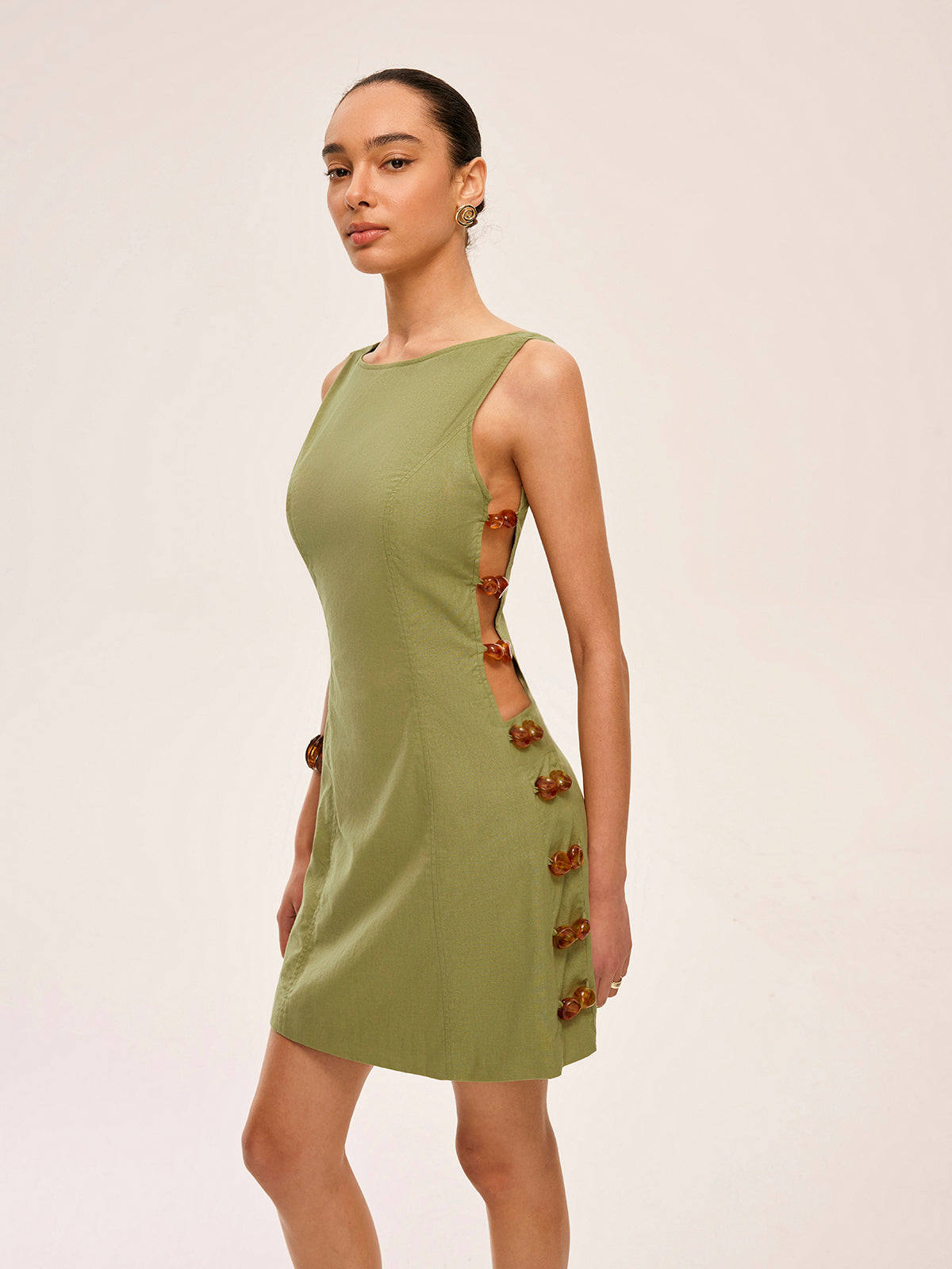 Cotton & Linen Cut-Out Side Dress | COMMENSE