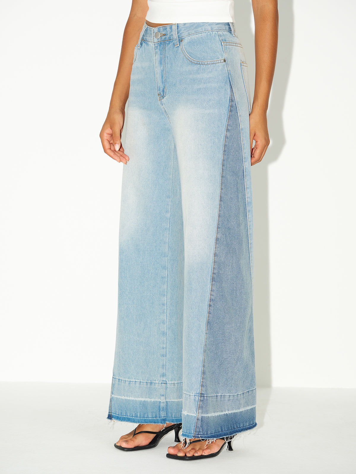 Contrast Panel Wide-Leg Jeans | COMMENSE
