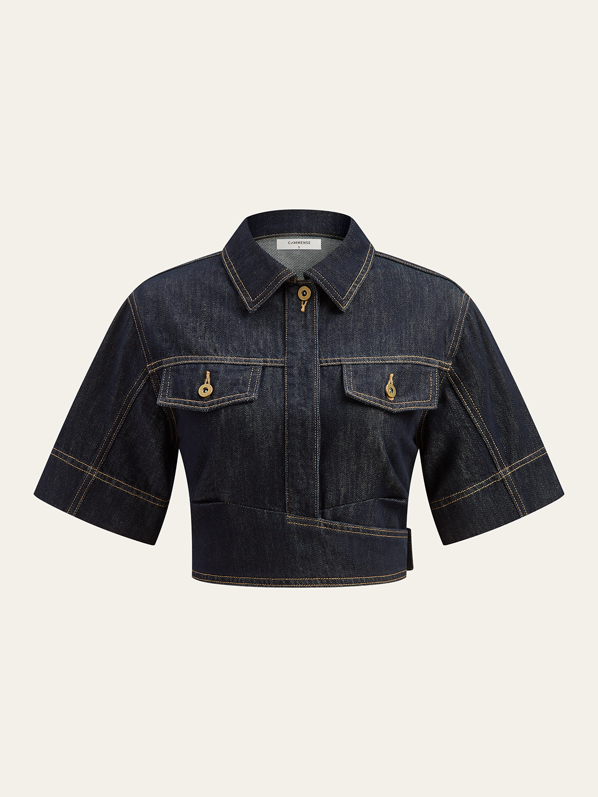 Short Sleeve Cropped Denim Top | COMMENSE