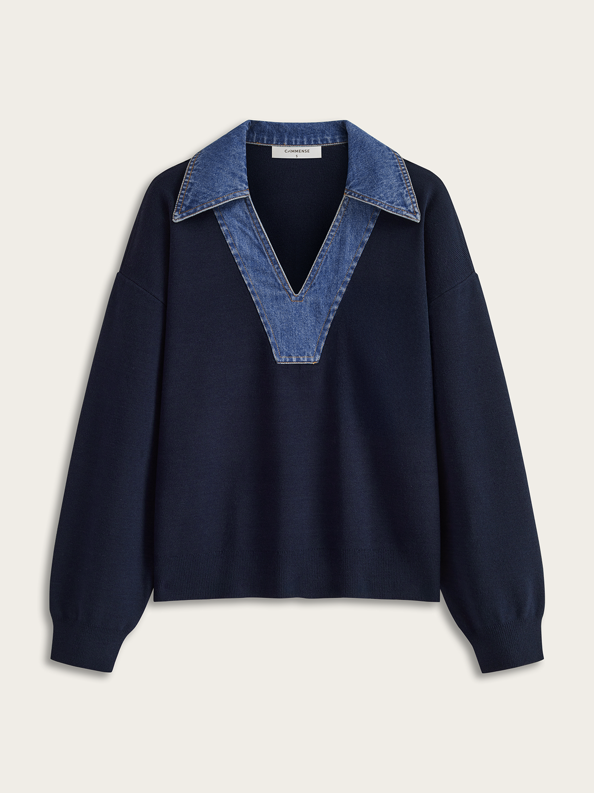 Denim Collar V-Neck Sweater | COMMENSE
