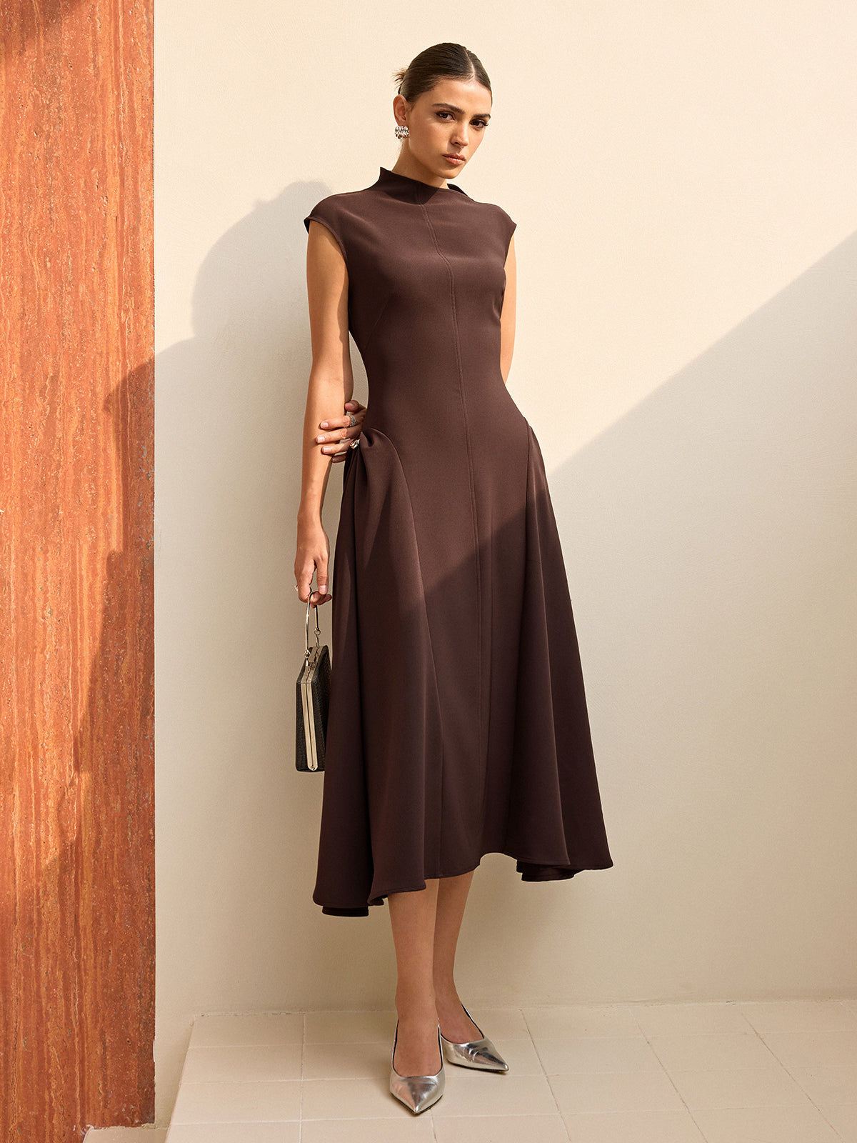 Asymmetrical Neck Cap Sleeve Maxi Dress | COMMENSE