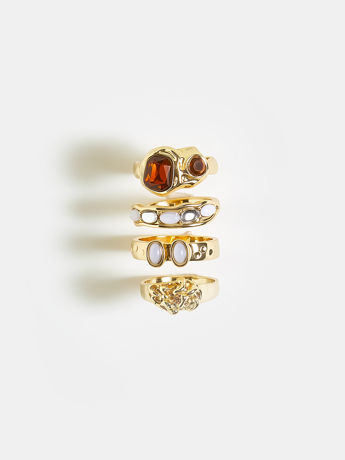 4pcs Gemstone Golden Ring Set | COMMENSE