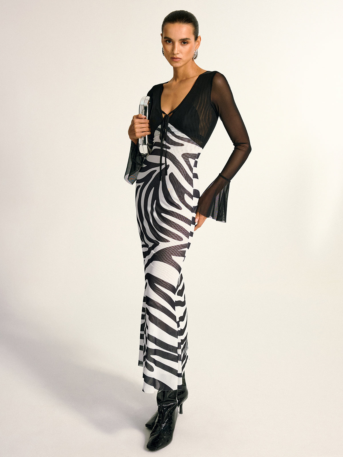 Zebra Print Mesh Maxi Dress | COMMENSE