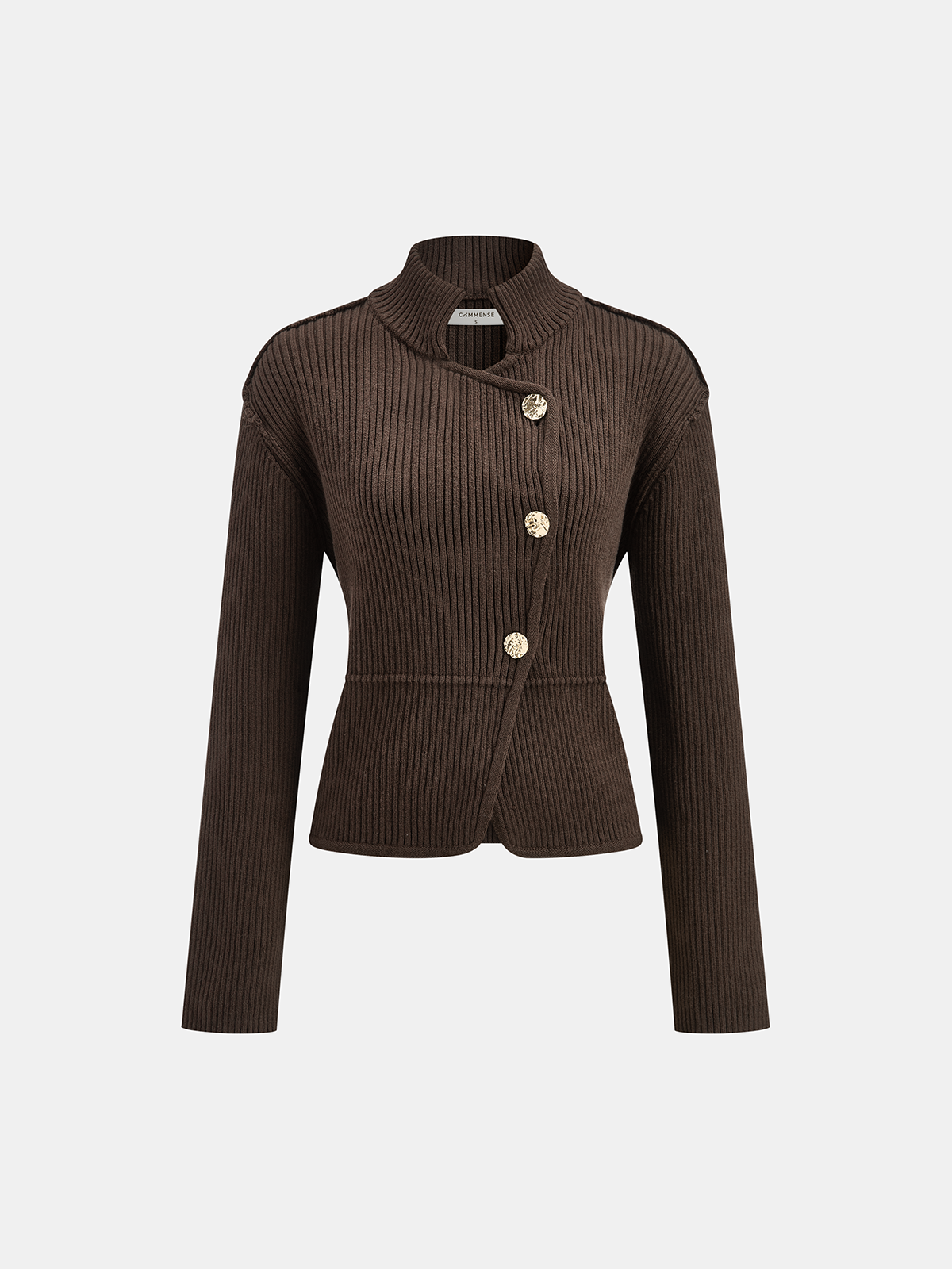 Stand Collar Asymmetric Button Cardigan | COMMENSE