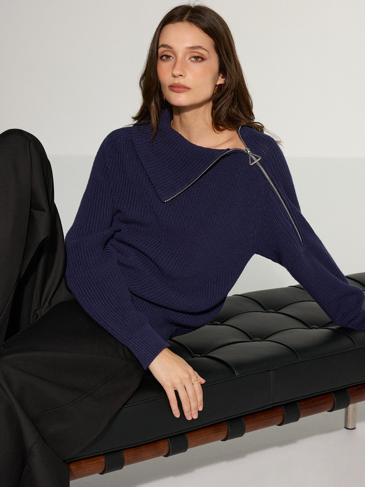 Asymmetric Side Zipper Sweater | COMMENSE