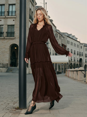 Ruffled Chiffon Semi-Sheer Dress | COMMENSE