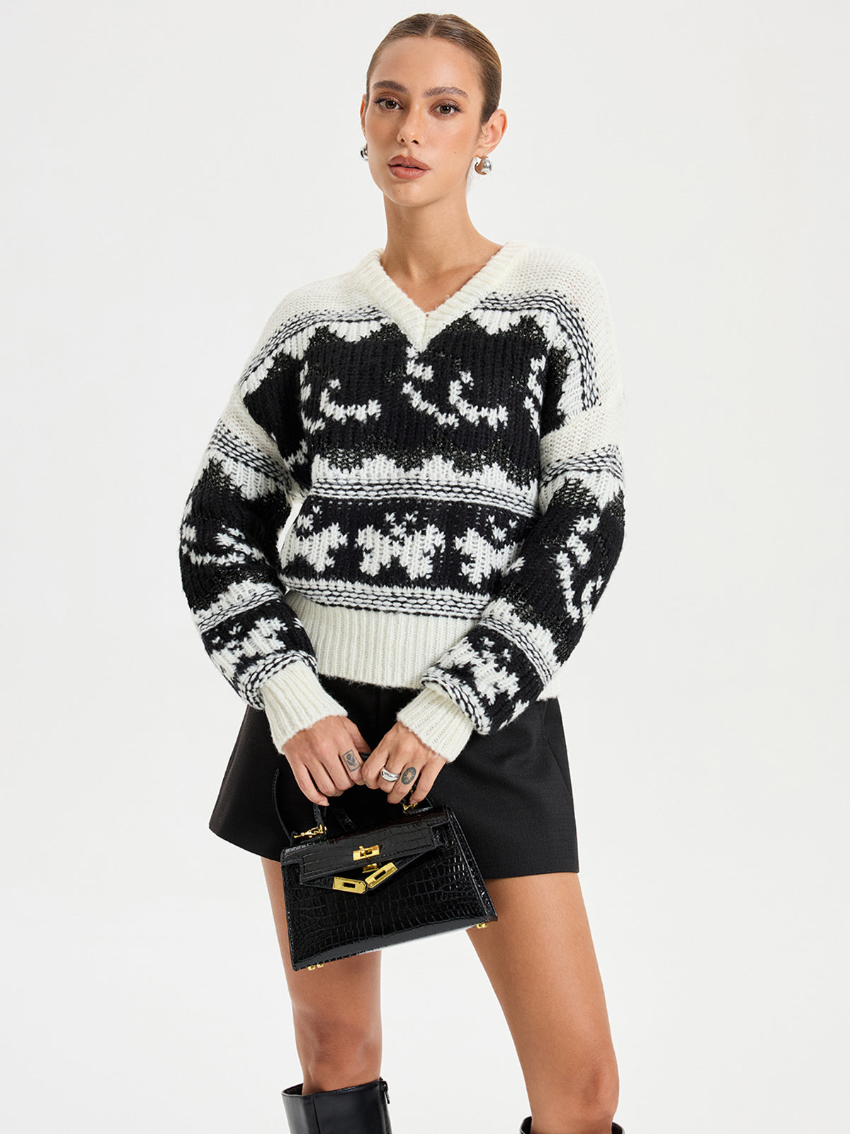 V-Neck Sequin Cowichan Sweater | COMMENSE