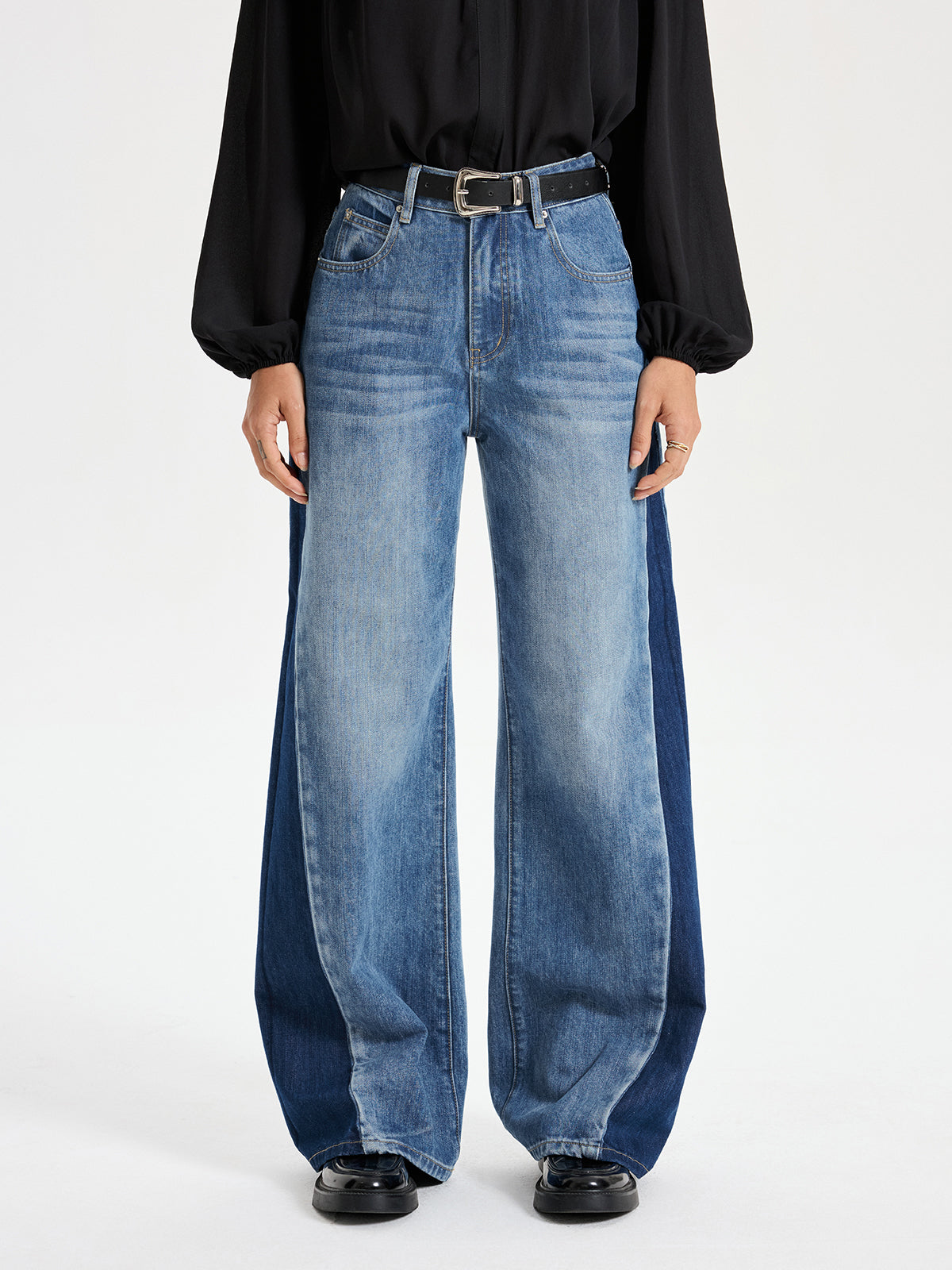 Two Tone Wide Leg Barrel Jeans | COMMENSE
