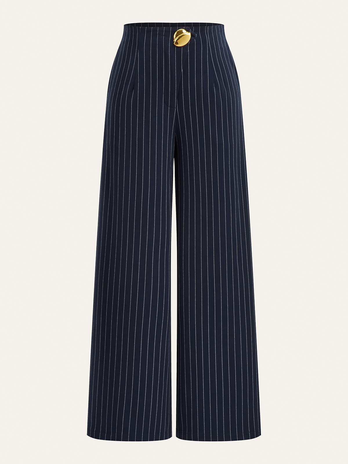 Metal Button Asymmetric Placket Pinstripe Wide-Leg Pants | COMMENSE