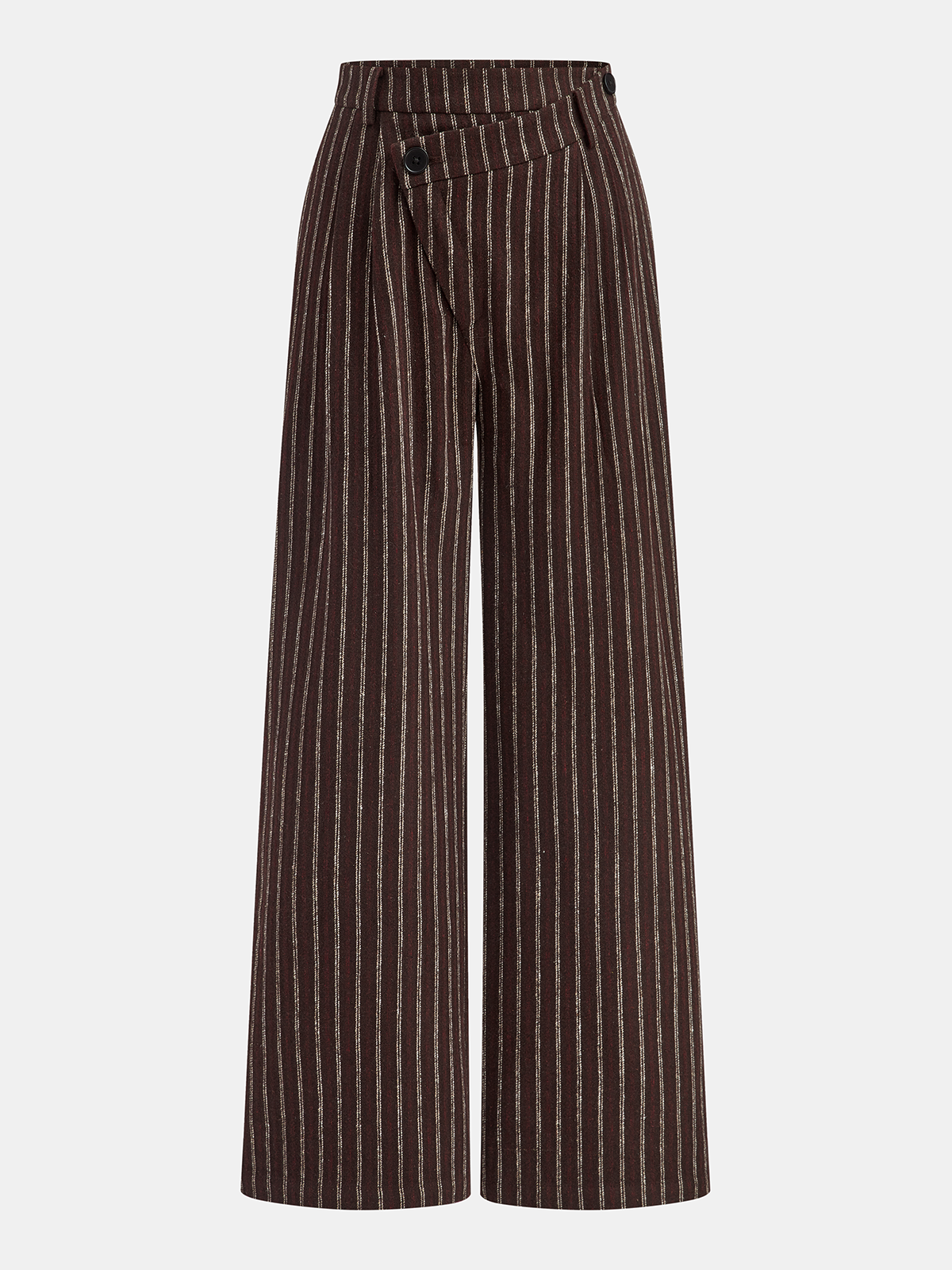 Asymmetric Placket Tweed Pinstripe Wide-Leg Pants | COMMENSE