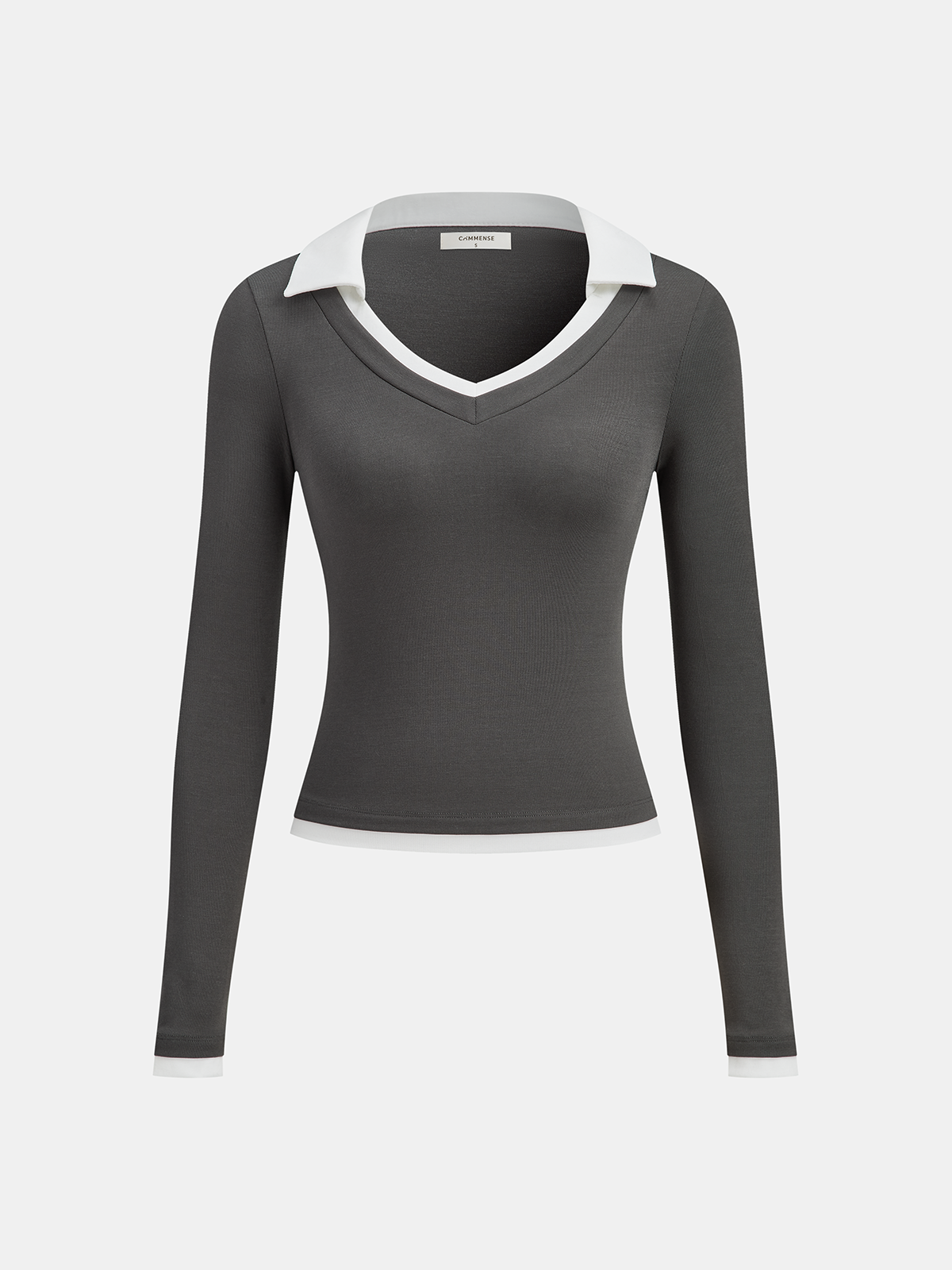 Contrast Collar Fitted Long-Sleeve Top | COMMENSE