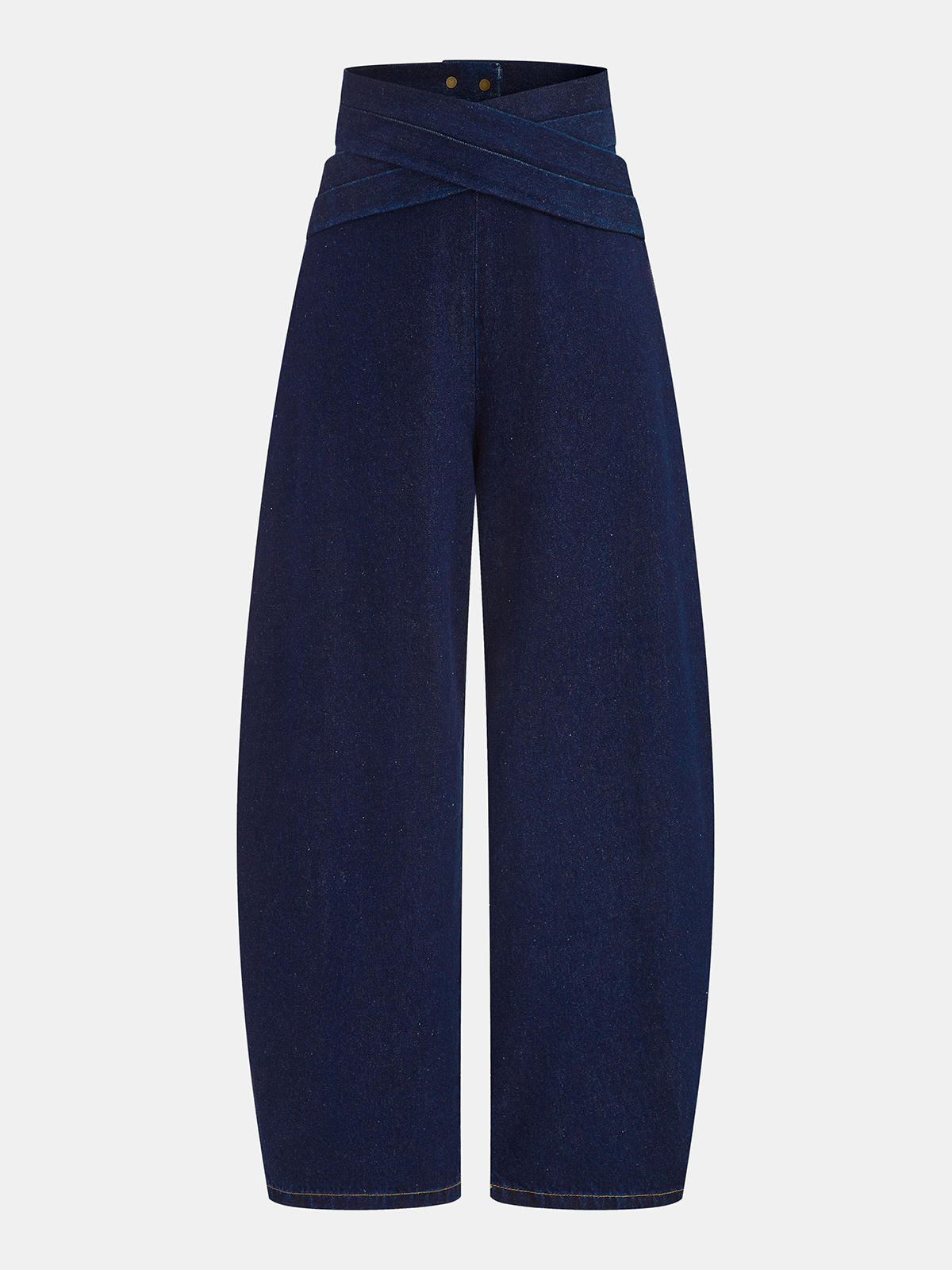Cross-Over High-Waist Denim Wide-Leg Jeans | COMMENSE