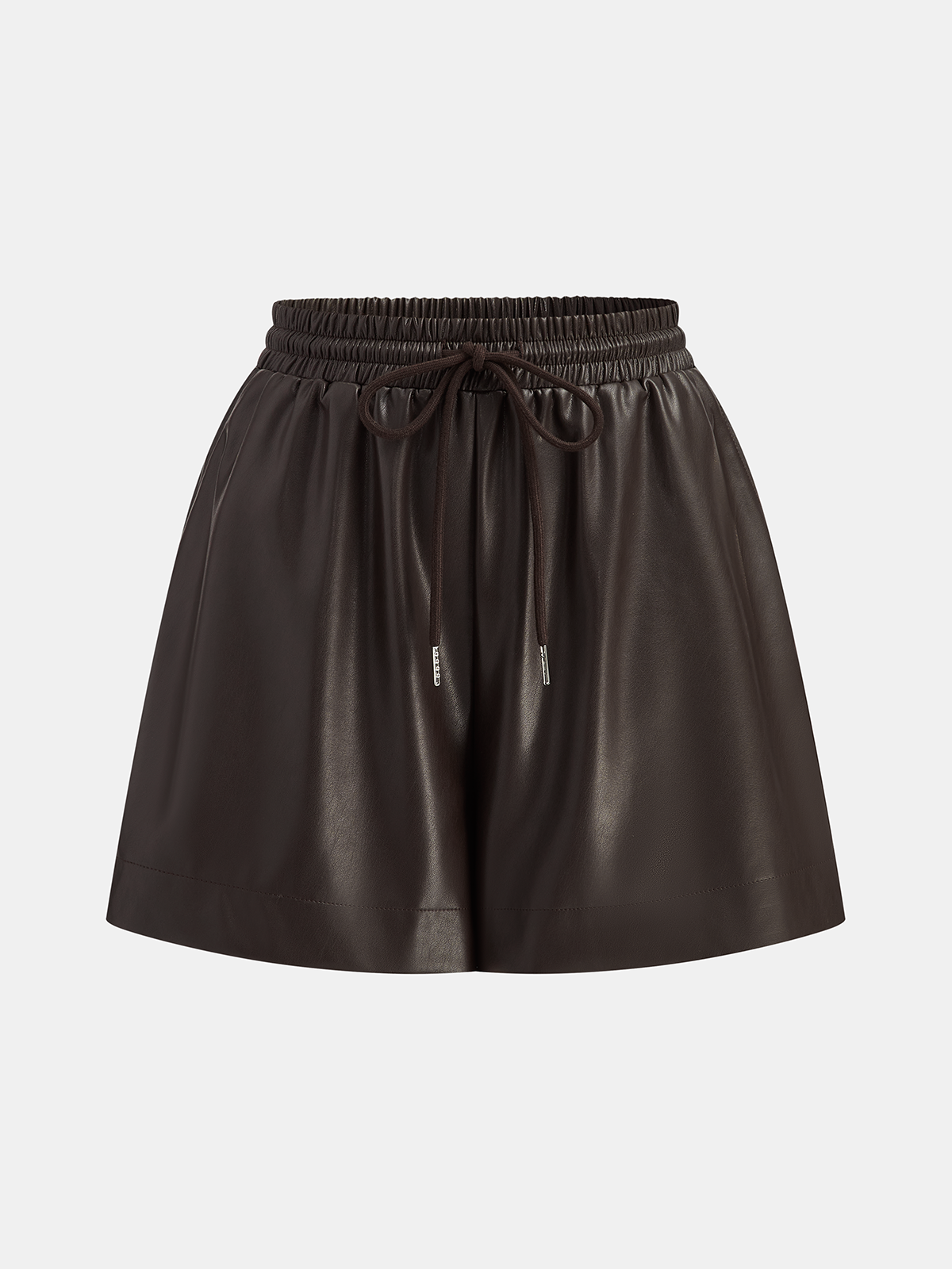 Faux Leather Drawstring Elastic Waist Shorts | COMMENSE