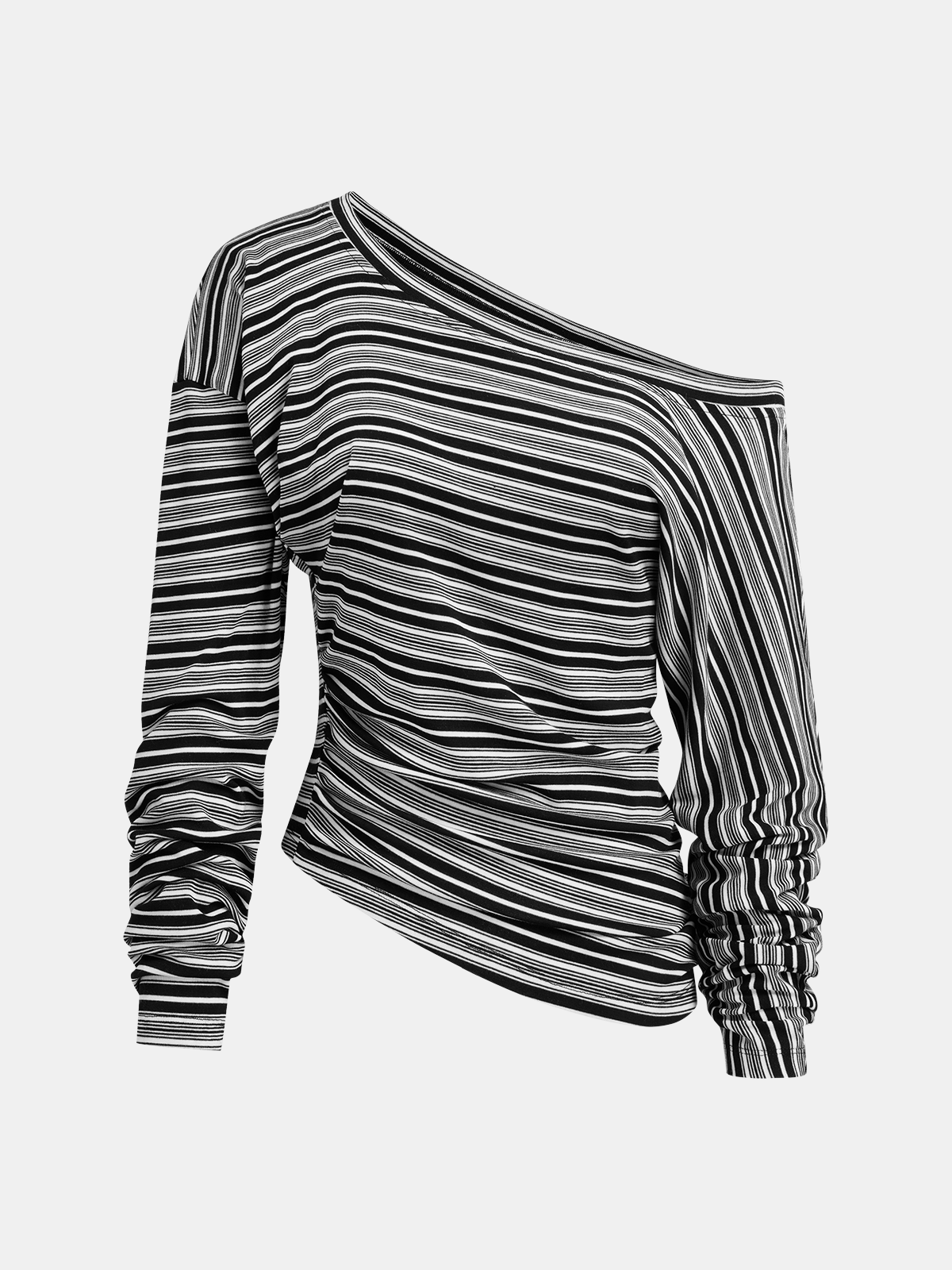 Asymmetric Striped Top with Off-Shoulder Design | COMMENSE