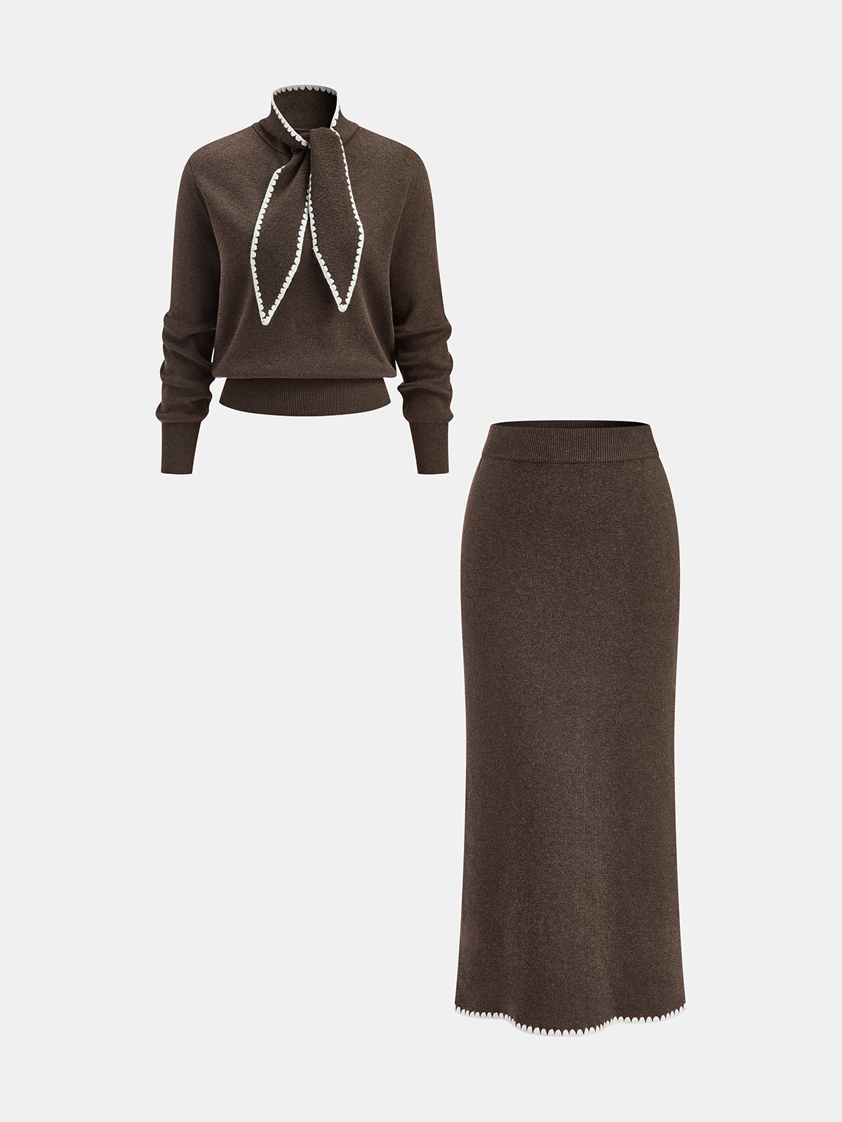 Wool-Blend Tie-Neck Knit Co-ord Set | COMMENSE