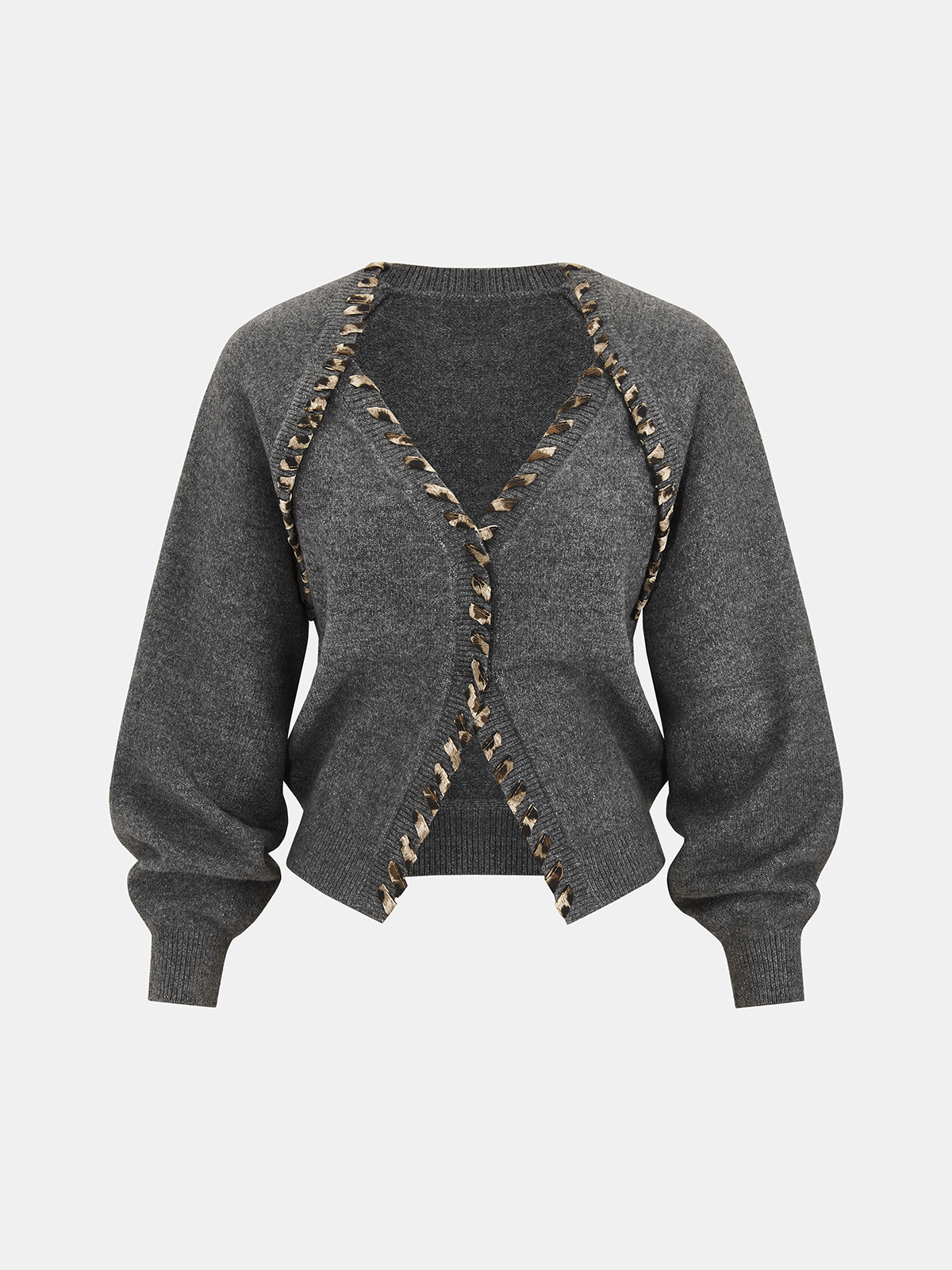 Lace-Up Trim V-Neck Cardigan | COMMENSE