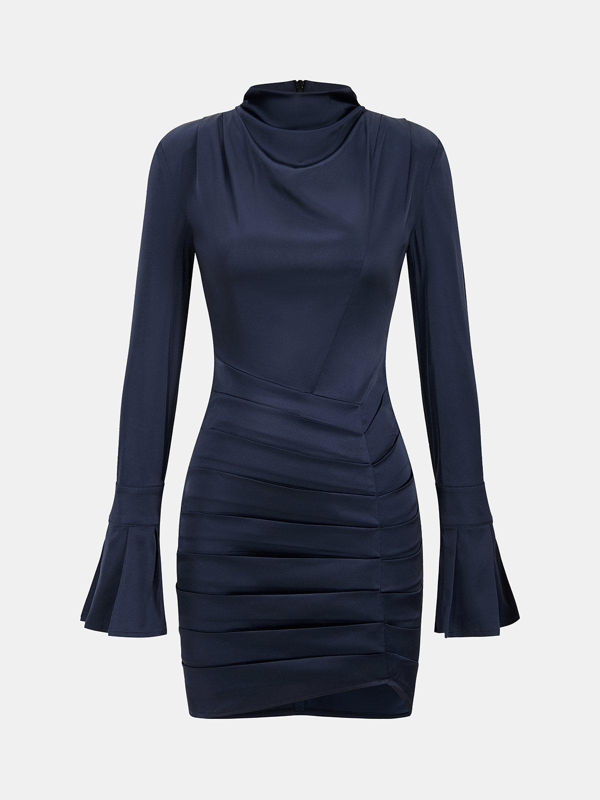 Flared Sleeve Satin Pleated Bodycon Mini Dress | COMMENSE