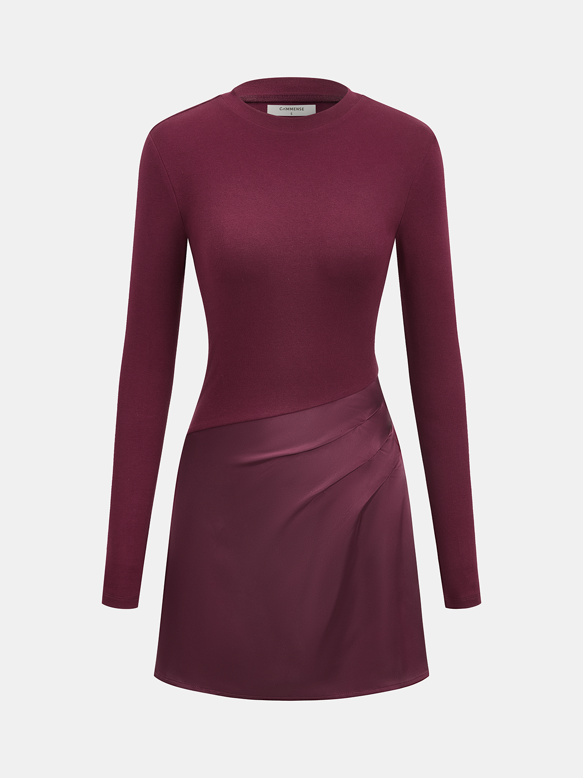 Satin Panel Long-Sleeve Fitted Mini Dress | COMMENSE