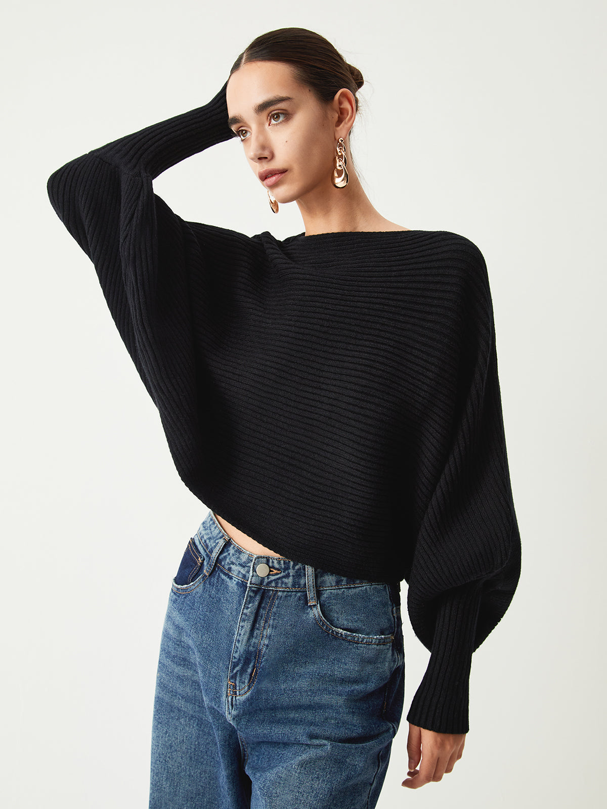 Slouchy Oversized Rib Crop Sweater | COMMENSE
